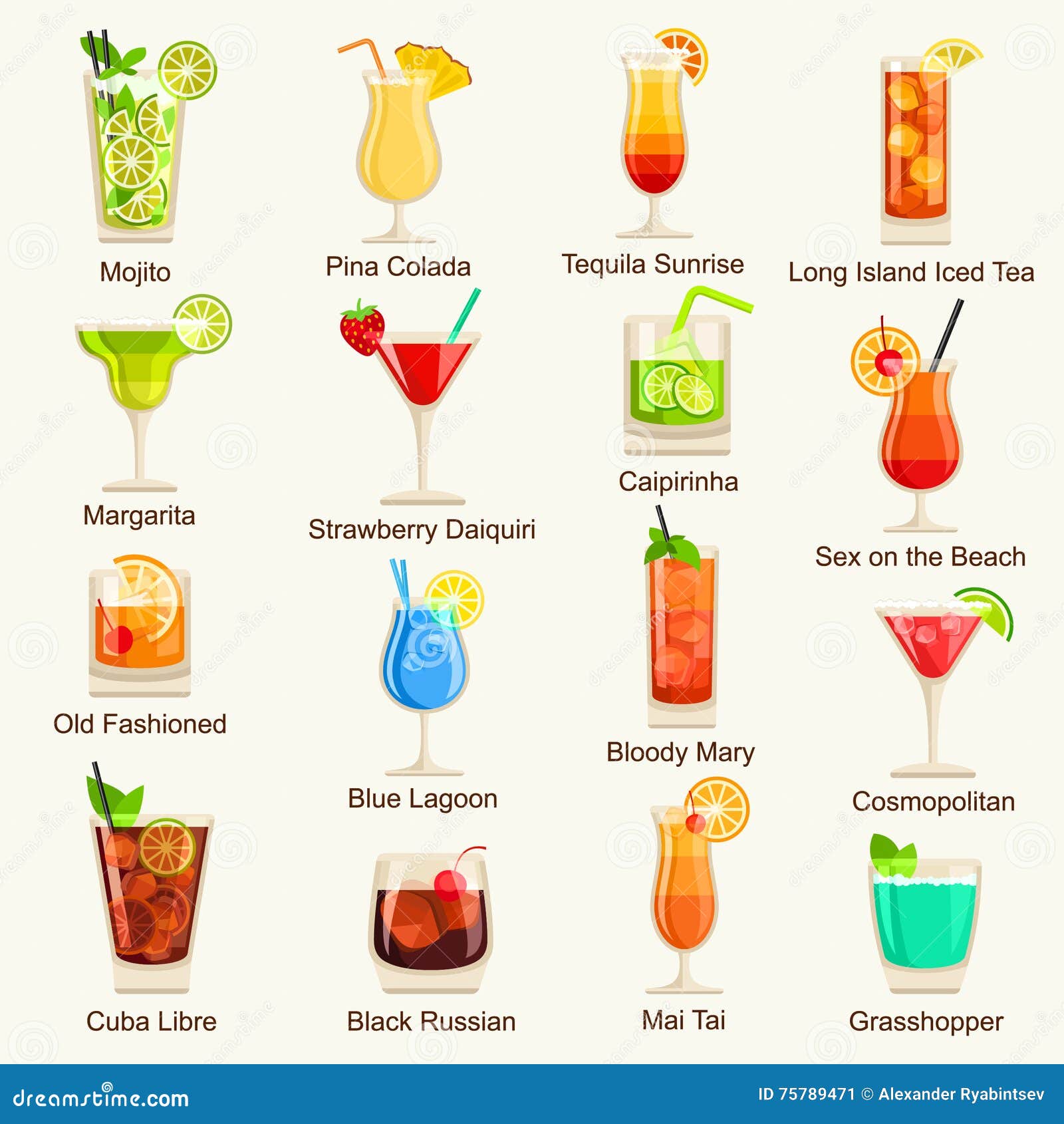 Cocktails Icon Set Vector Illustration Stock Vector Illustration Of