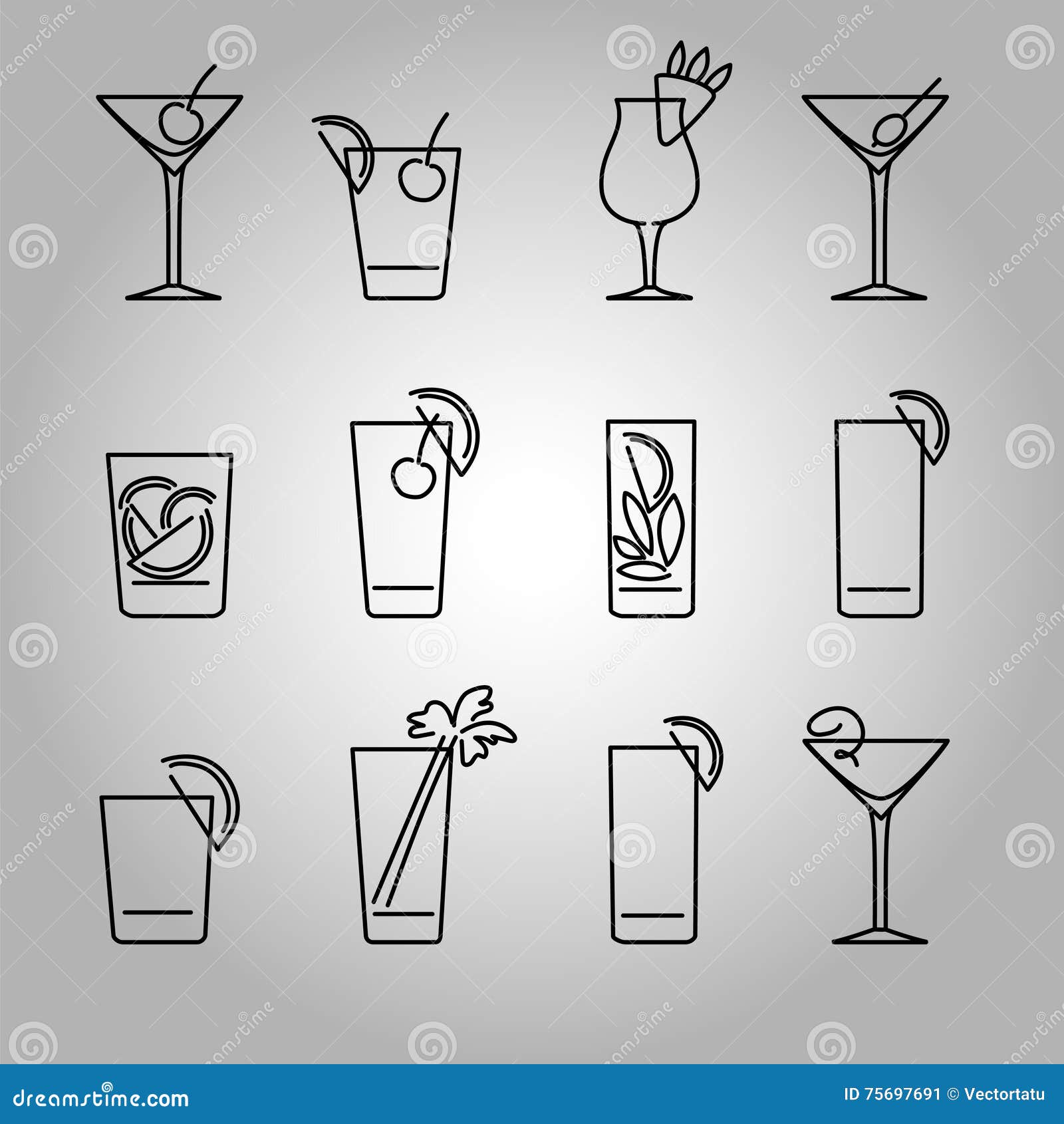 Cocktails line icons set stock vector. Illustration of beverage - 75697691
