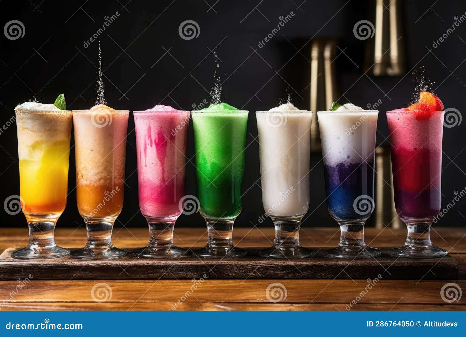 Cocktails Lined Up, Showing Different Colors and Layers Stock Photo ...