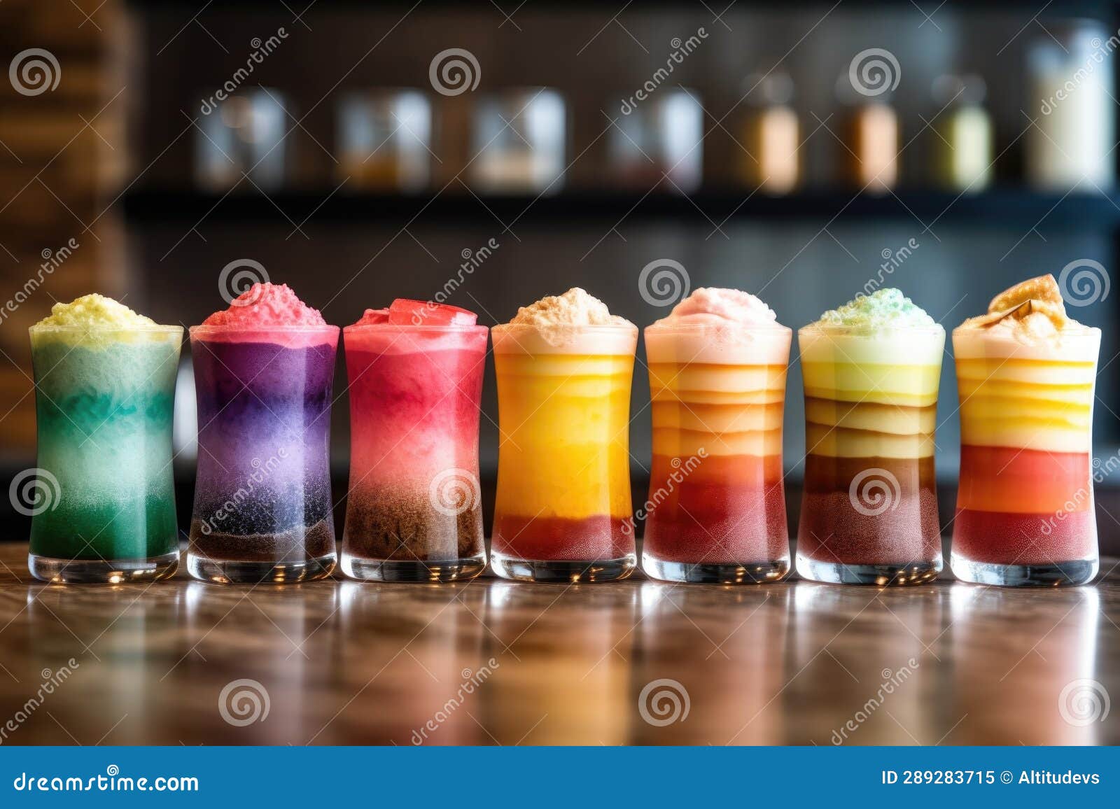 Cocktails Lined Up, Showing Different Colors and Layers Stock Image ...