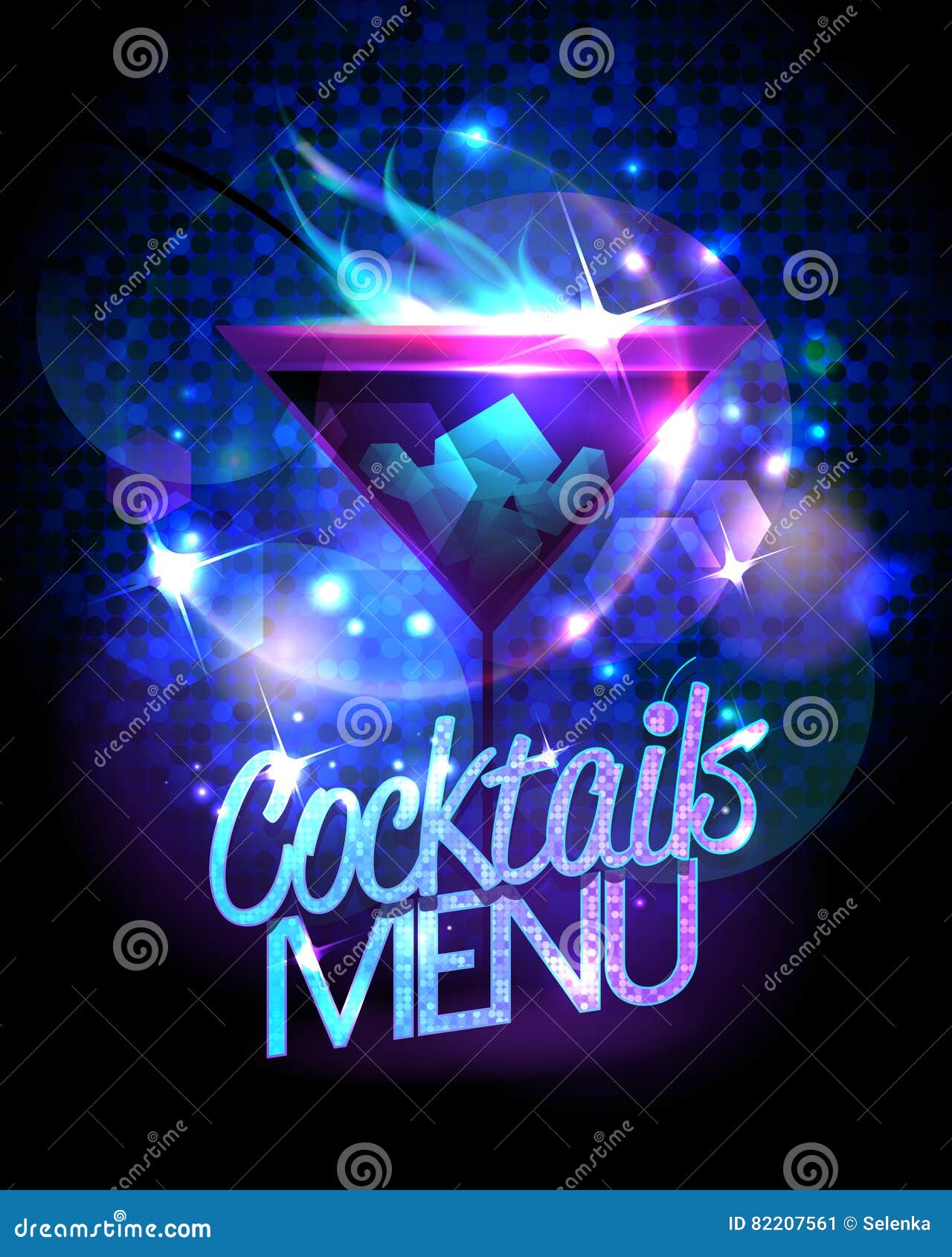 Cocktails Menu Shiny Poster Design With Disco Lights Backdrop Vector ...