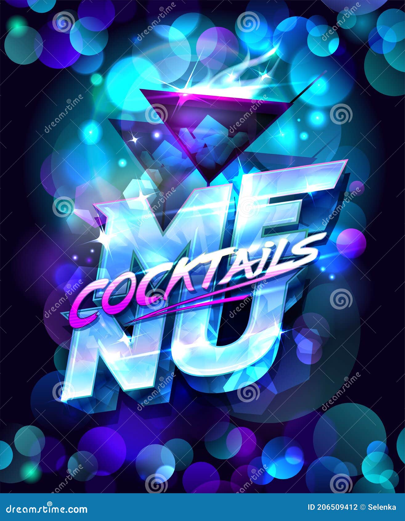 Cocktails Menu Shiny Poster Design With Disco Lights Backdrop Vector ...