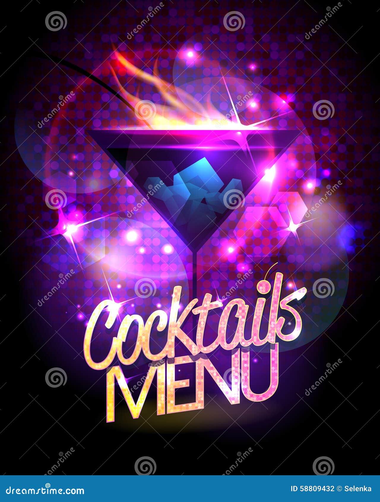 Cocktails Menu Vector Design with Burning Cocktail. Stock Vector ...