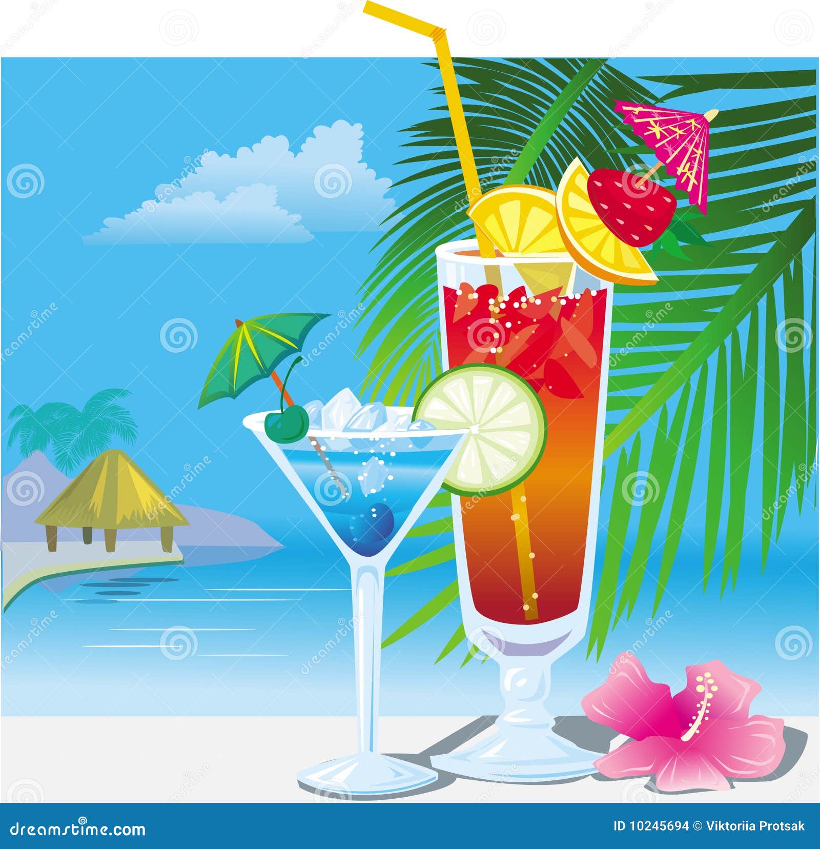 Cocktails op het strand vector illustratie. Illustration of kers - 10245694