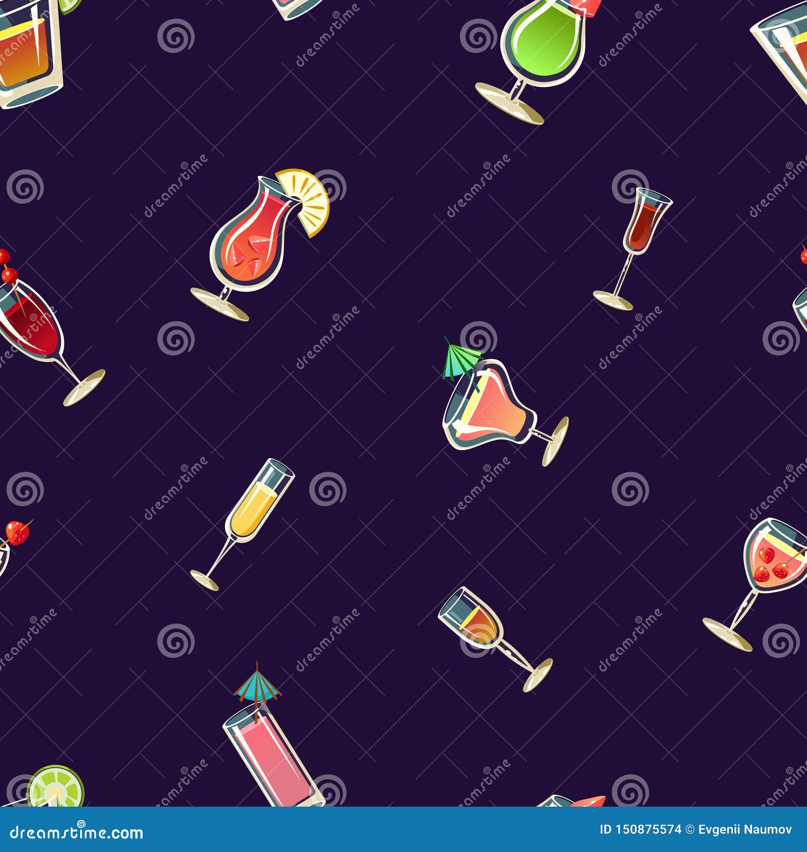 Cocktails Seamless Pattern with Cocktails and Alcoholic Beverages ...