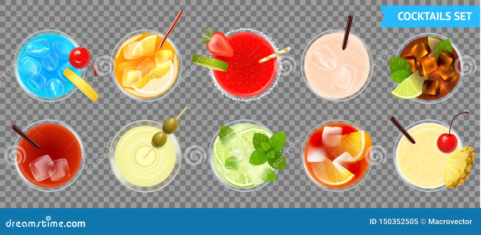 Cocktails Transparent Set stock vector. Illustration of icons - 150352505