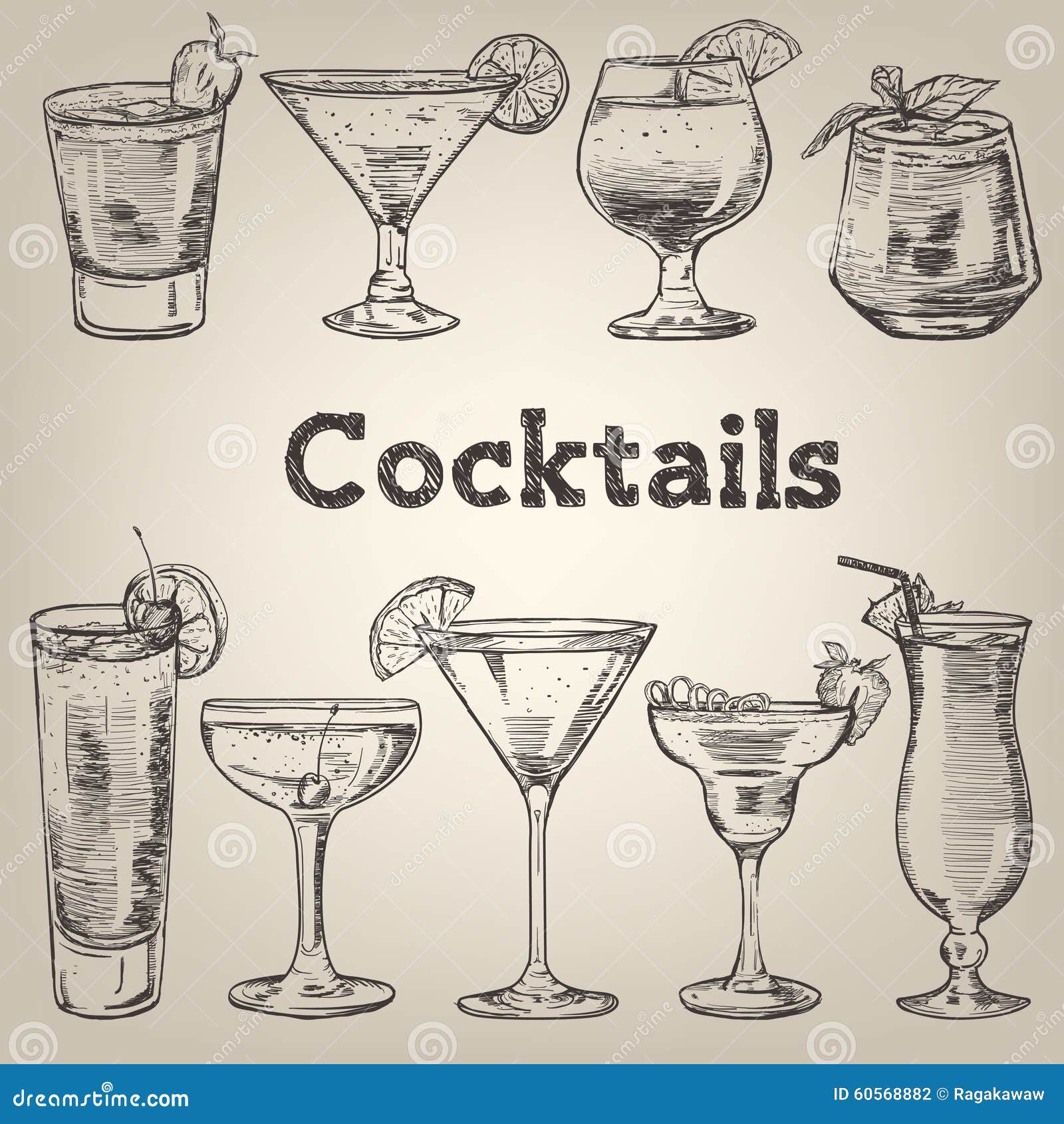 Cocktails Vintage Collection for Restaurant Design Stock Vector ...