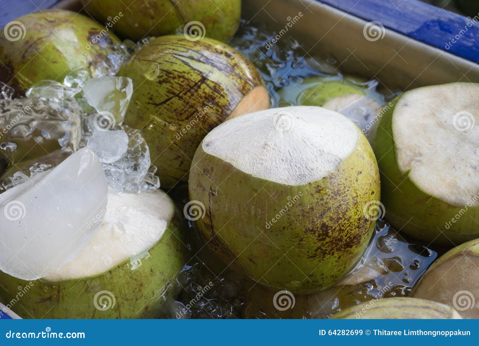 Coco Fresco En Agua E Hielo Imagen de archivo - Imagen de fruta, palma ...