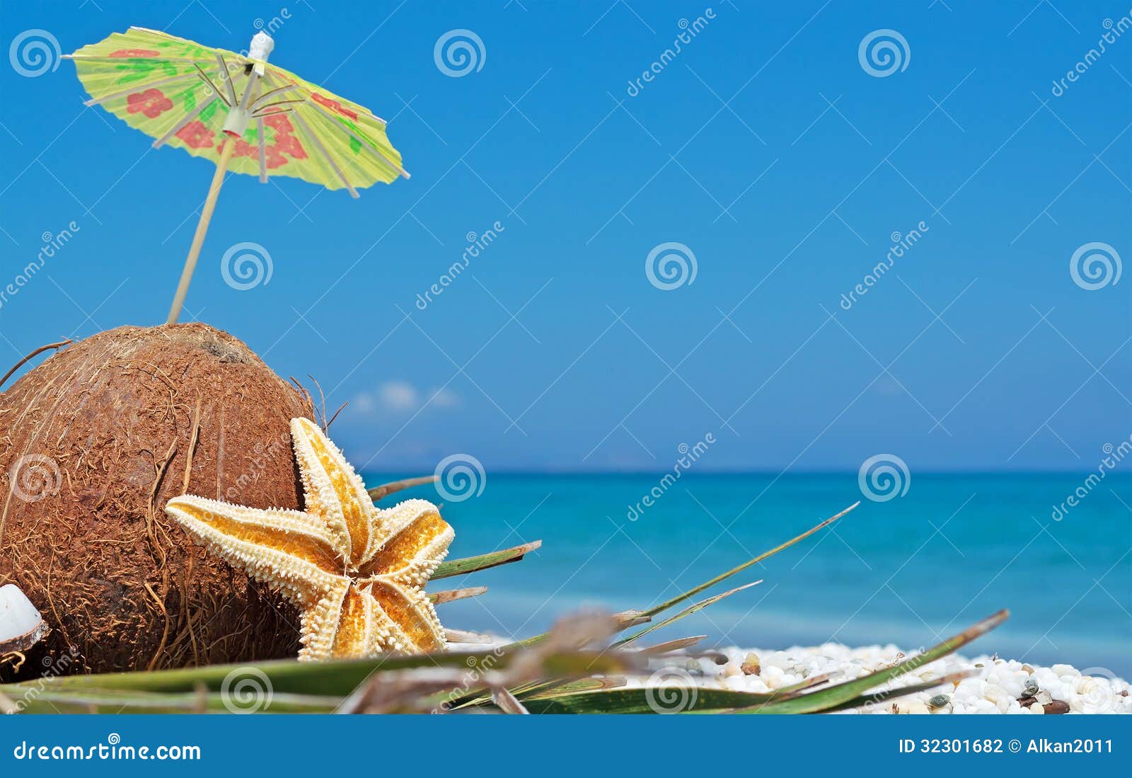 Coco sob o parasol foto de stock. Imagem de alimento - 32301682