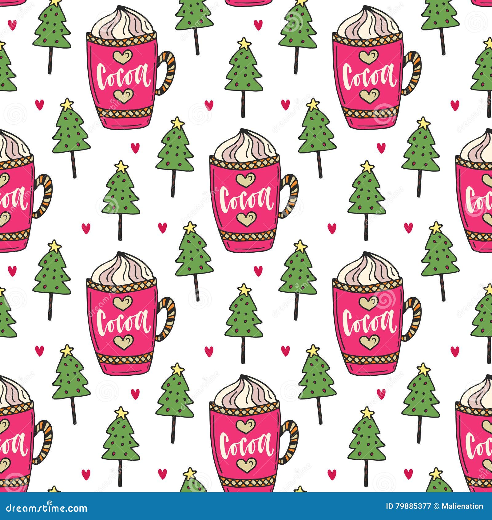 Cocoa Background with Winter Trees. Sweet Seamless Pattern Stock Vector ...