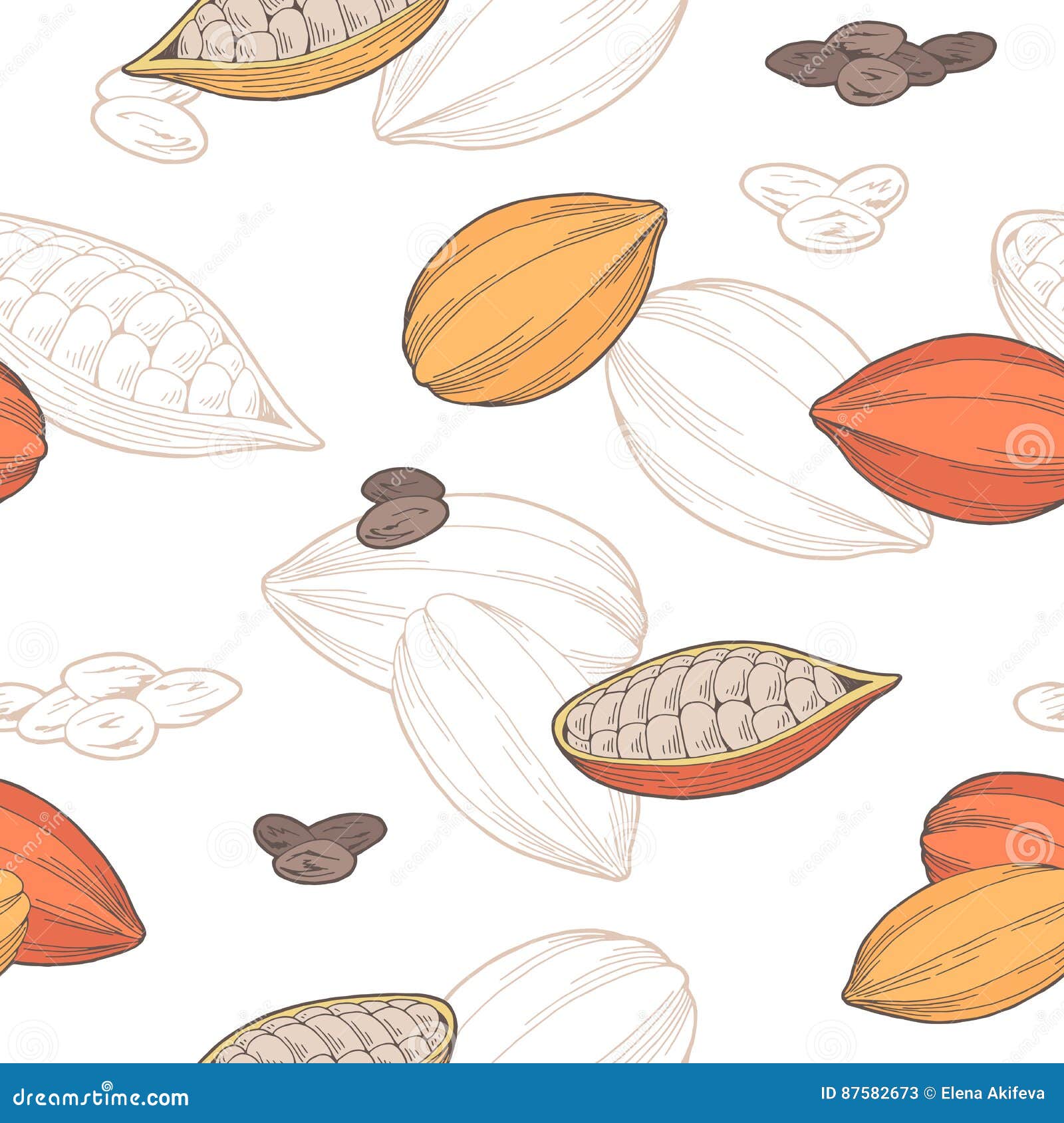 Cocoa Bean Graphic Color Sketch Seamless Pattern Illustration Stock ...