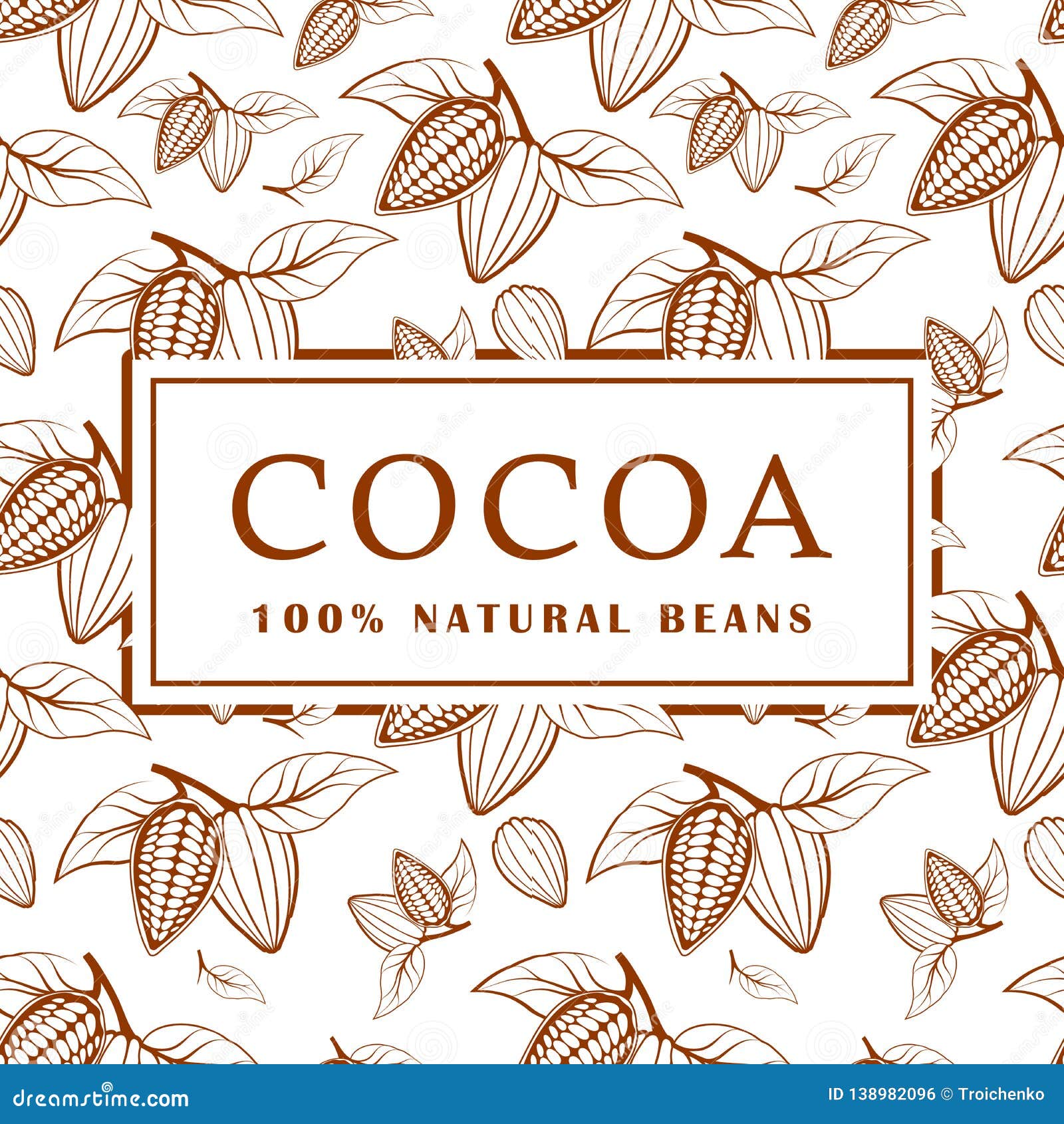 Cocoa Beans with Leaves on White Background. Seamless Pattern. Vector ... Cocoa Beans with Leaves on White Background. Seamless Pattern. Vector ...