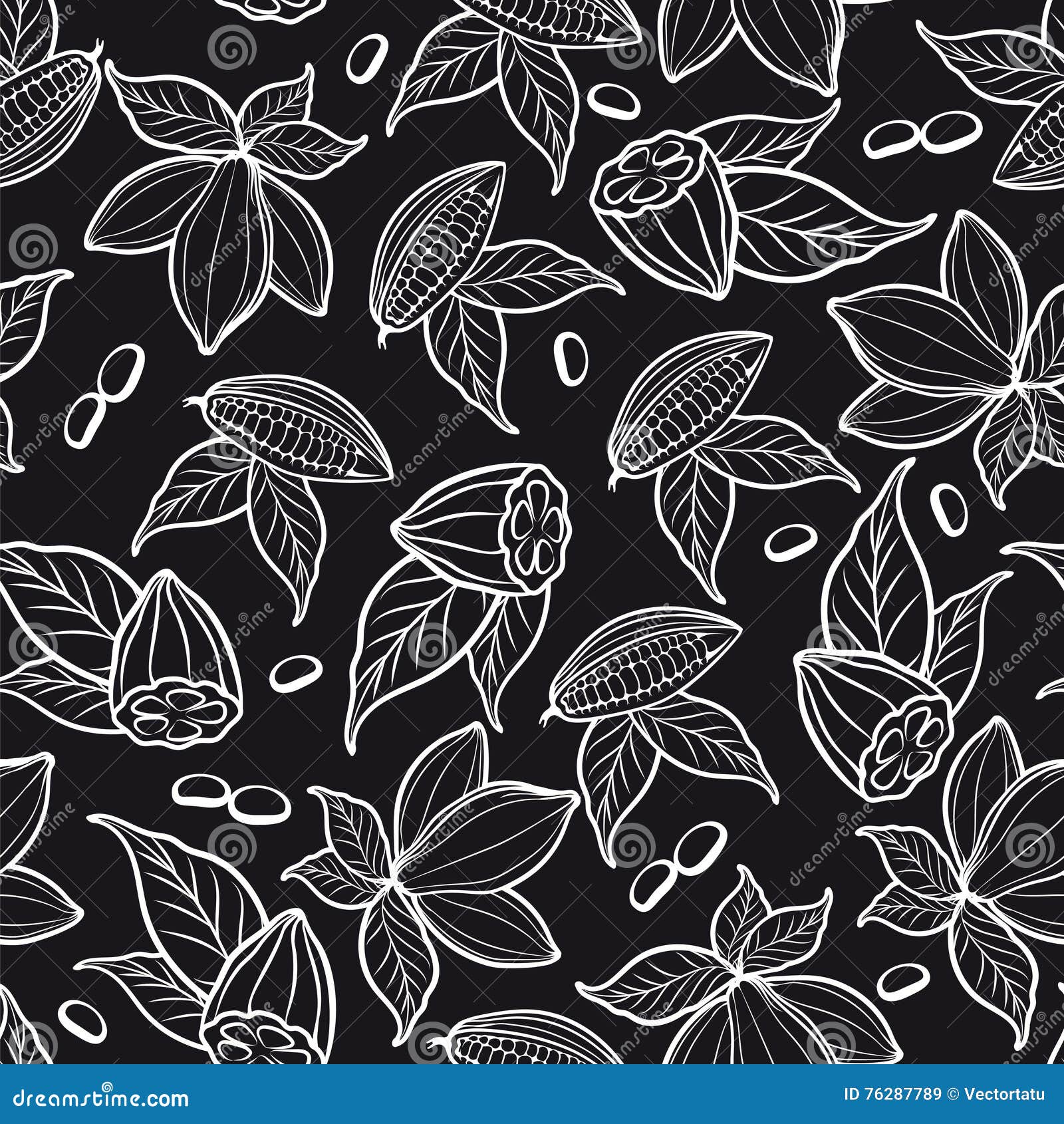 Cocoa Beans Seamless Pattern Stock Vector - Illustration of seedpod ...