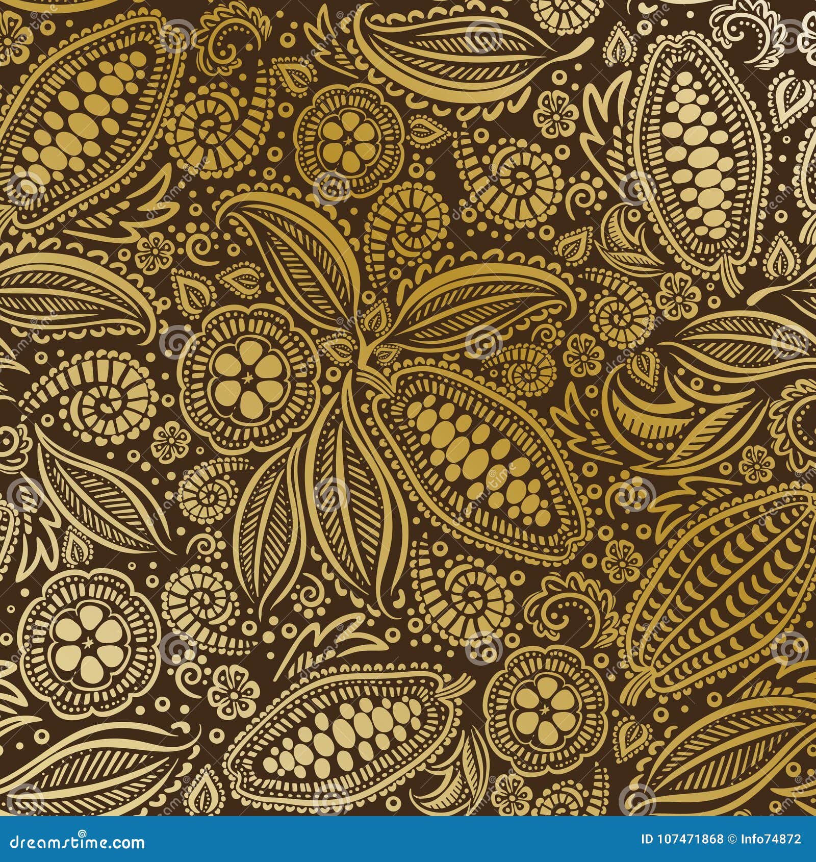 Cocoa Beans Seamless Pattern. Cocoa Tree Illustration. Engraved Style ...