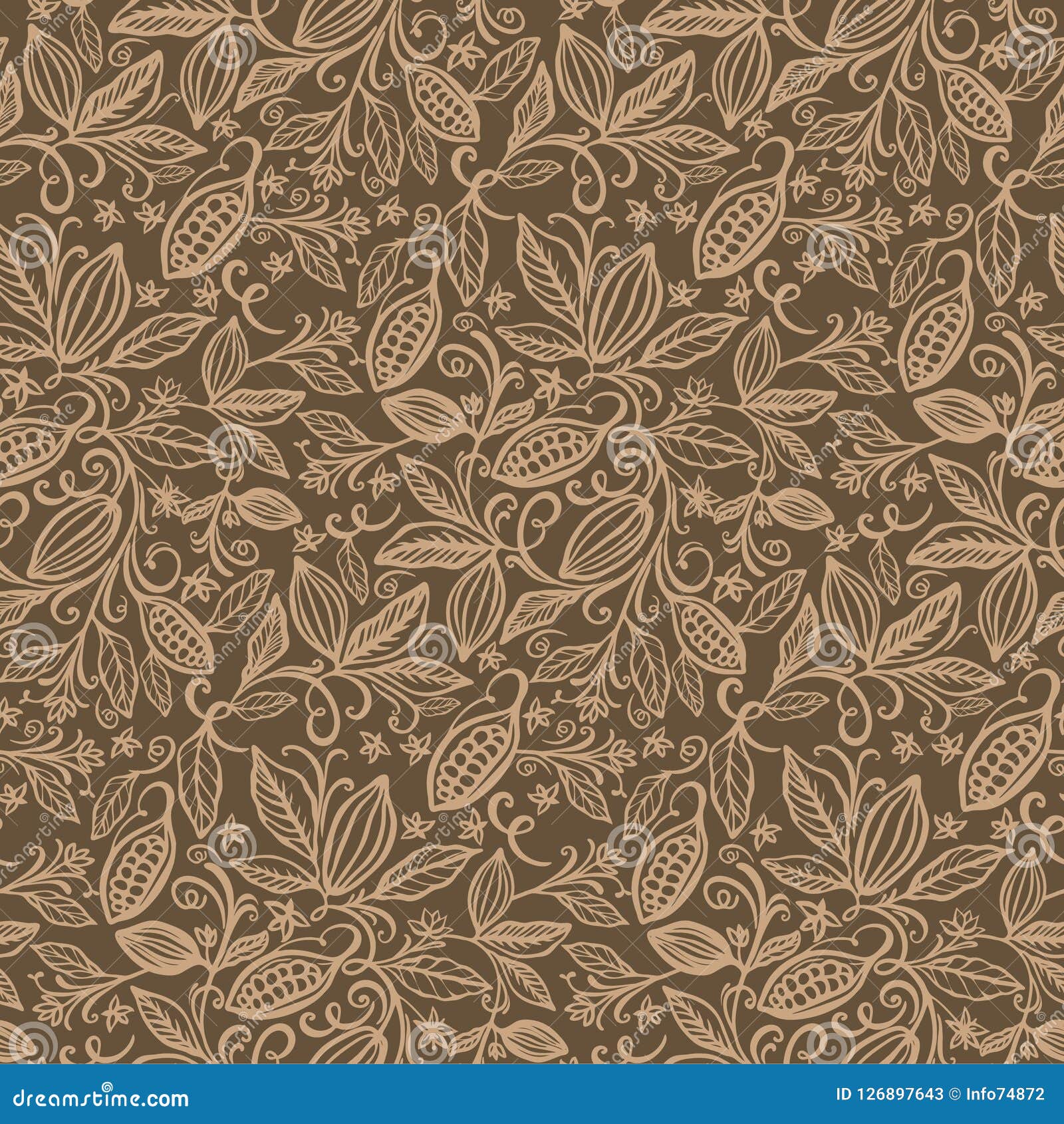 Cacao Beans Seamless Pattern. Ocoa Tree Illustration Stock Illustration ...