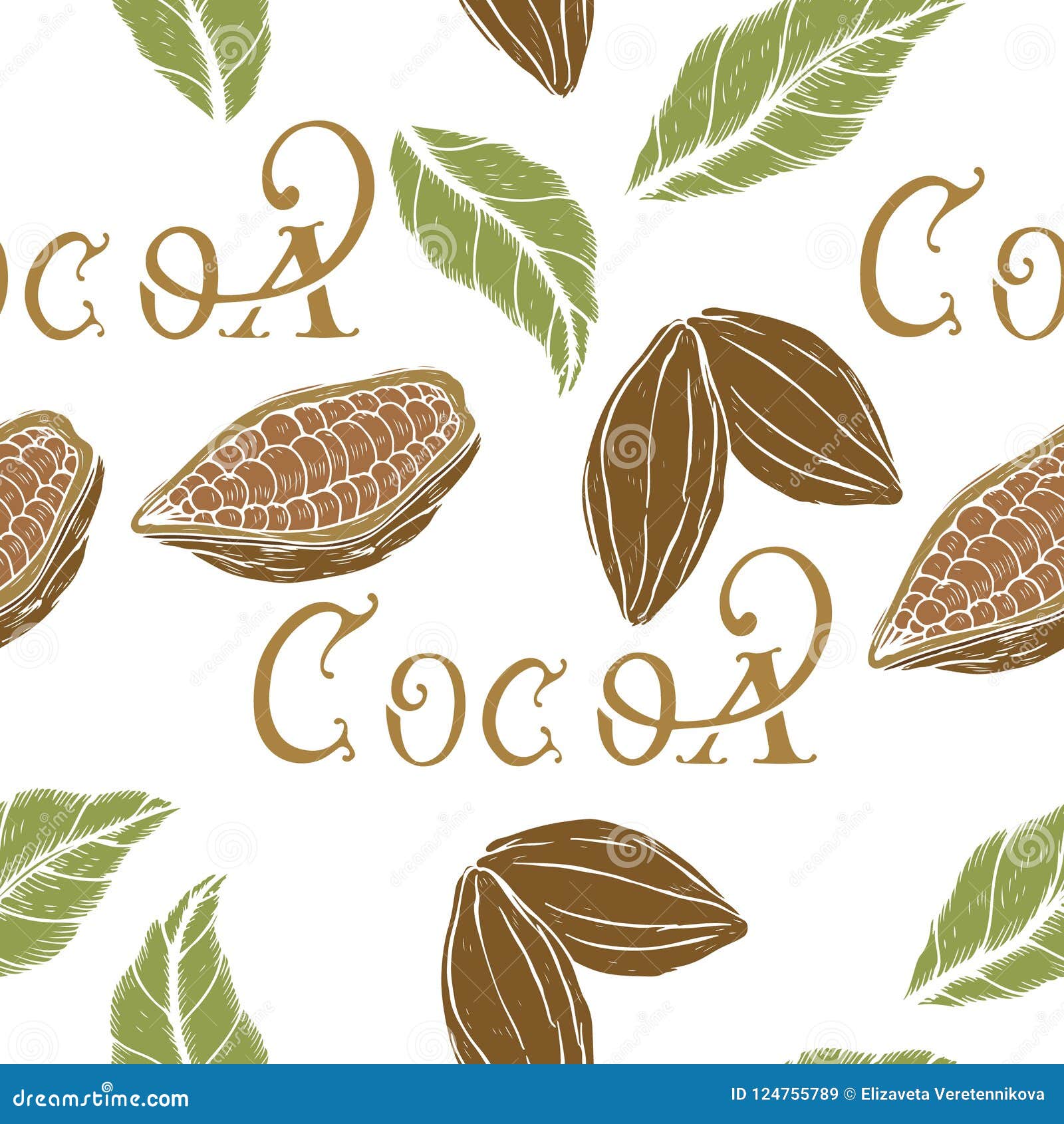 Cocoa pattern stock vector. Illustration of branch, chocolate - 124755789