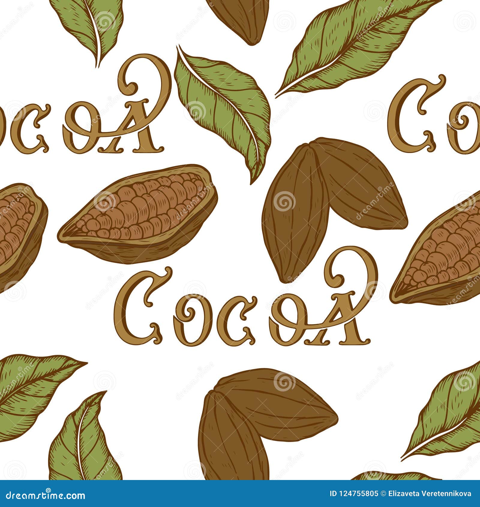 Cocoa pattern stock vector. Illustration of flower, botanical - 124755805