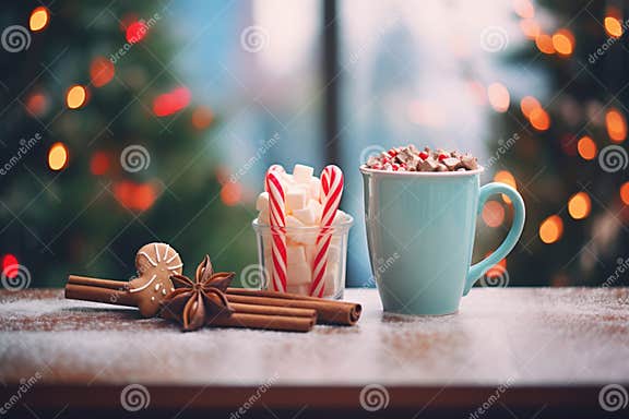Cocoa with Peppermint Stick, Cozy Backdrop Stock Illustration ...
