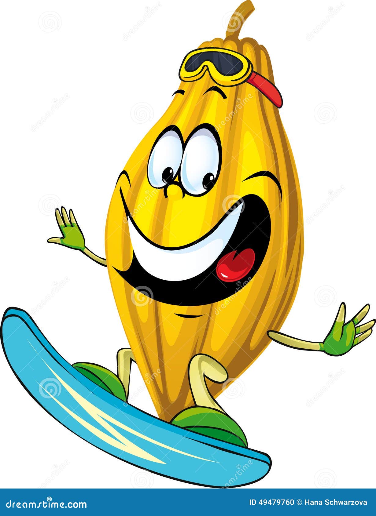 Cocoa Pod Character Surfing Isolated On White Vector Illustration ...