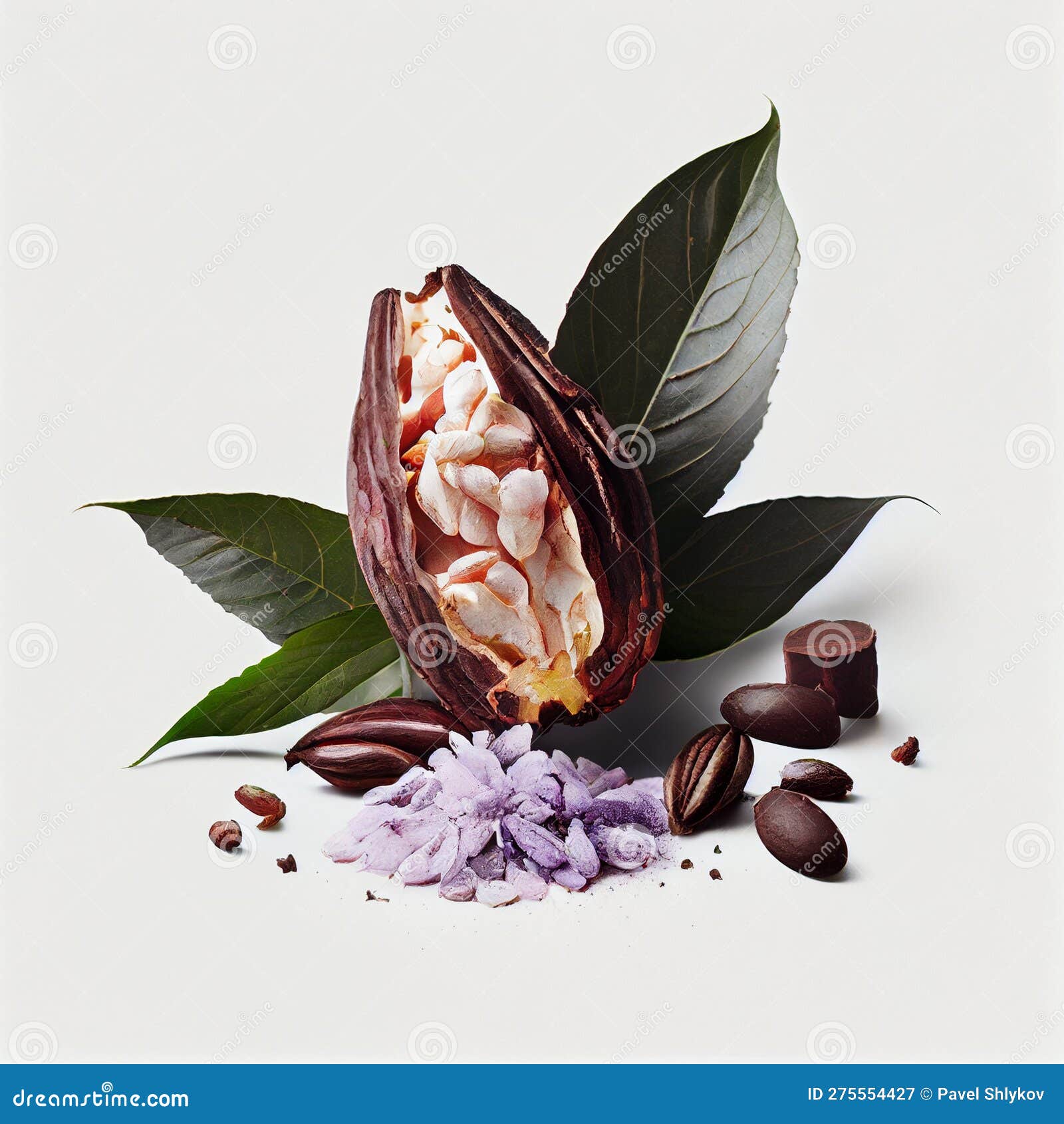 Cocoa Pods with Cocoa Leaf on a White Background Stock Illustration ...
