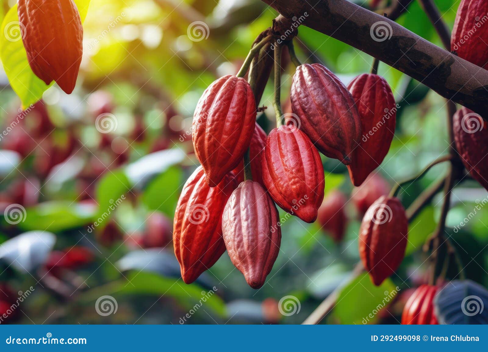 Cocoa pods on the tree stock illustration. Illustration of sweet ...