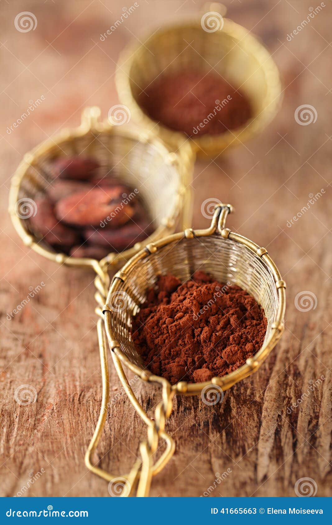 Cocoa Powder in Old Rustic Style Silver Sieves Stock Image - Image of ...
