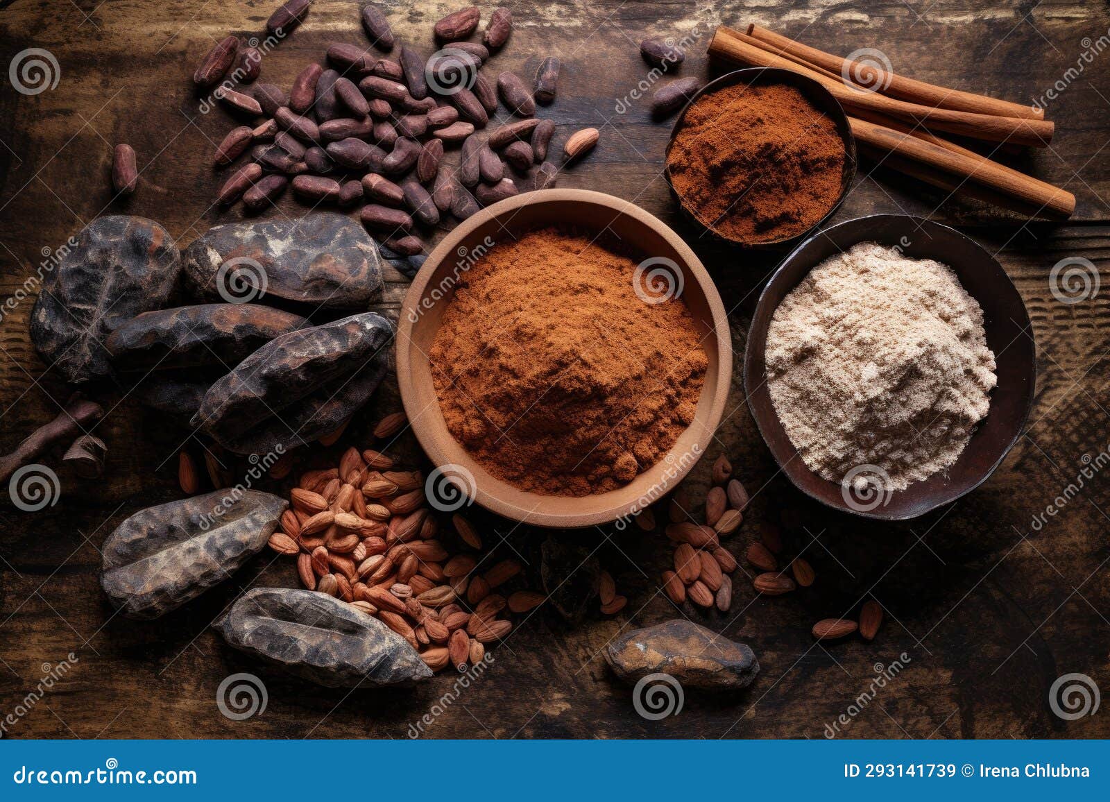 Cocoa Powder on Roasted Cocoa Chocolate Beans Backgroun Stock ...