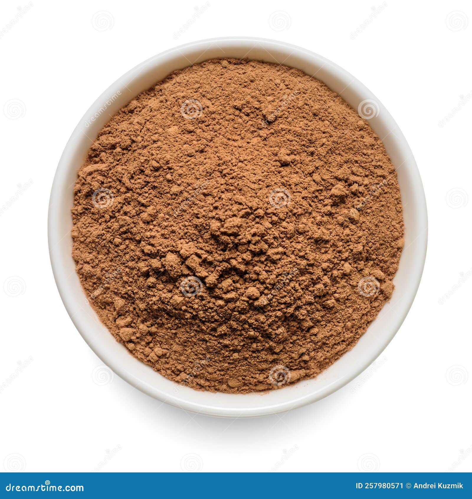 Cocoa Powder in White Bowl Isolated on White. Top View Stock Image ...