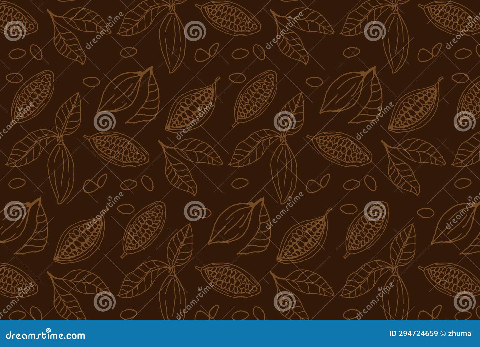 Cocoa Seamless Pattern with Beans and Leaves Stock Illustration ...