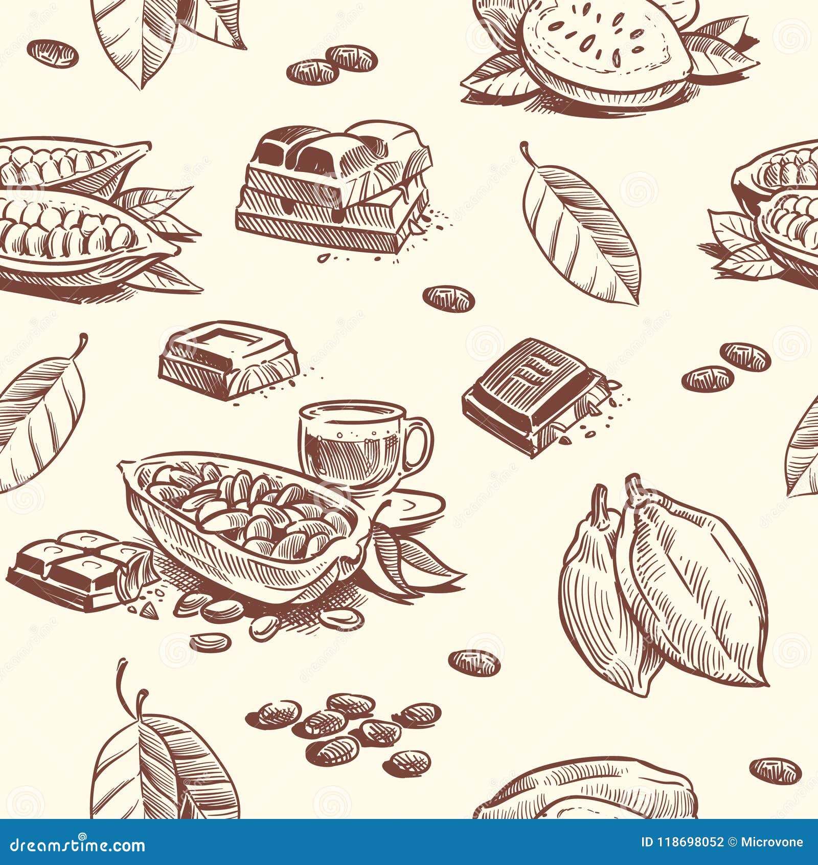 Cocoa Tree, Chocolate Beans Seamless Pattern. Cacao Fruit Woodcut ... Cocoa Tree, Chocolate Beans Seamless Pattern. Cacao Fruit Woodcut ...