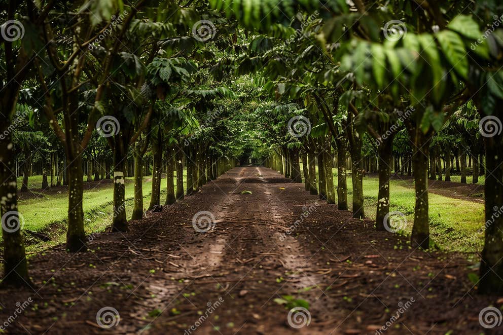 Cocoa Trees Lined Up in a Plantation Stock Photo - Image of tropical ...