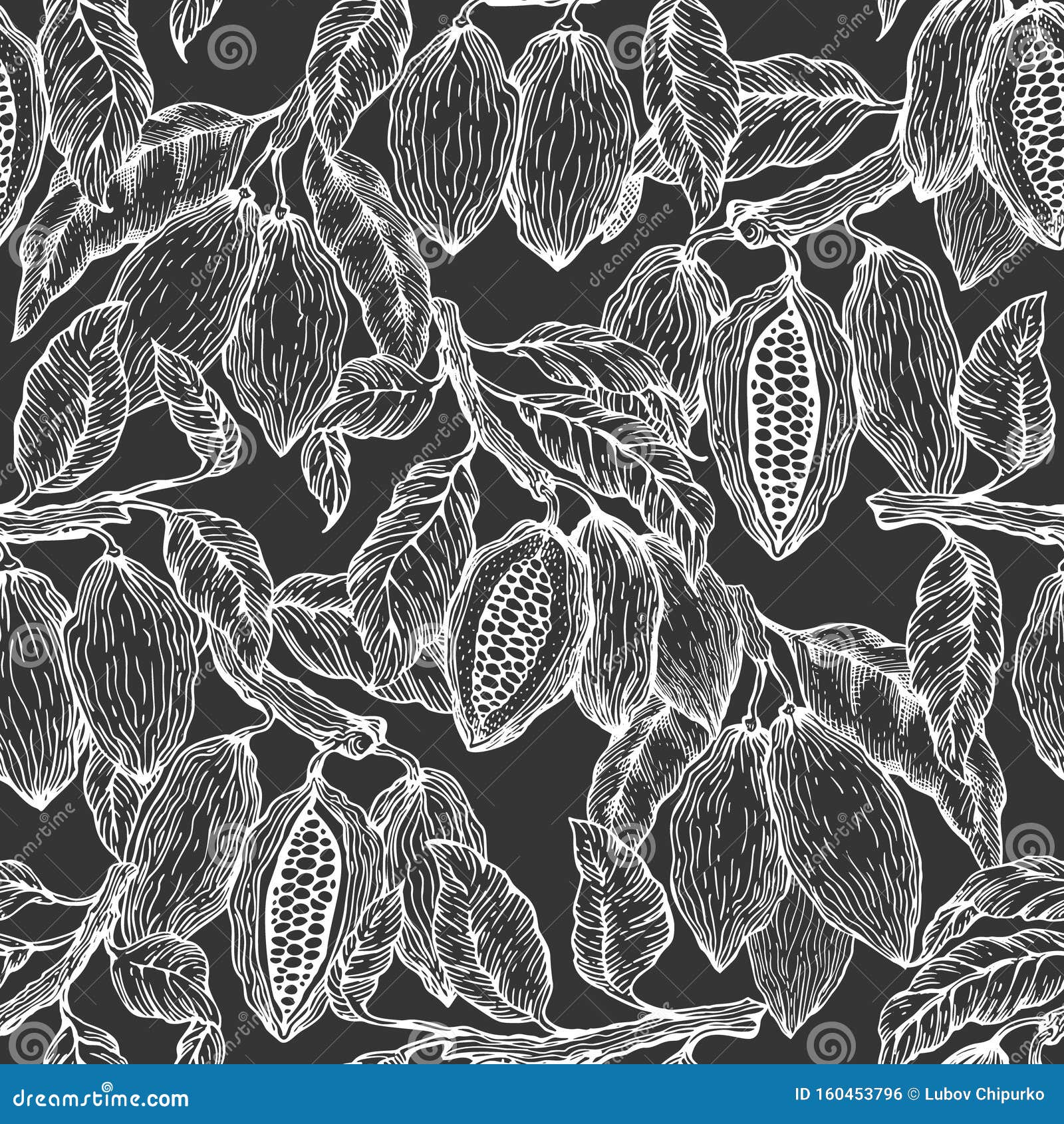 Cocoa Vector Seamless Pattern. Chocolate Cocoa Beans Background. Vector Hand Drawn Illustration ...