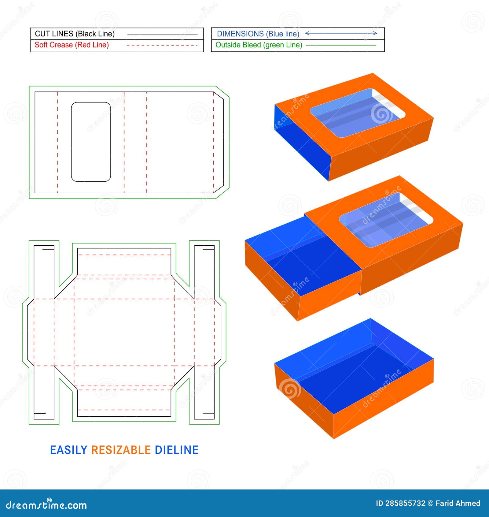 Sleeve Drawer Box Die Line Template And 3D Box Design Colour Changeable ...