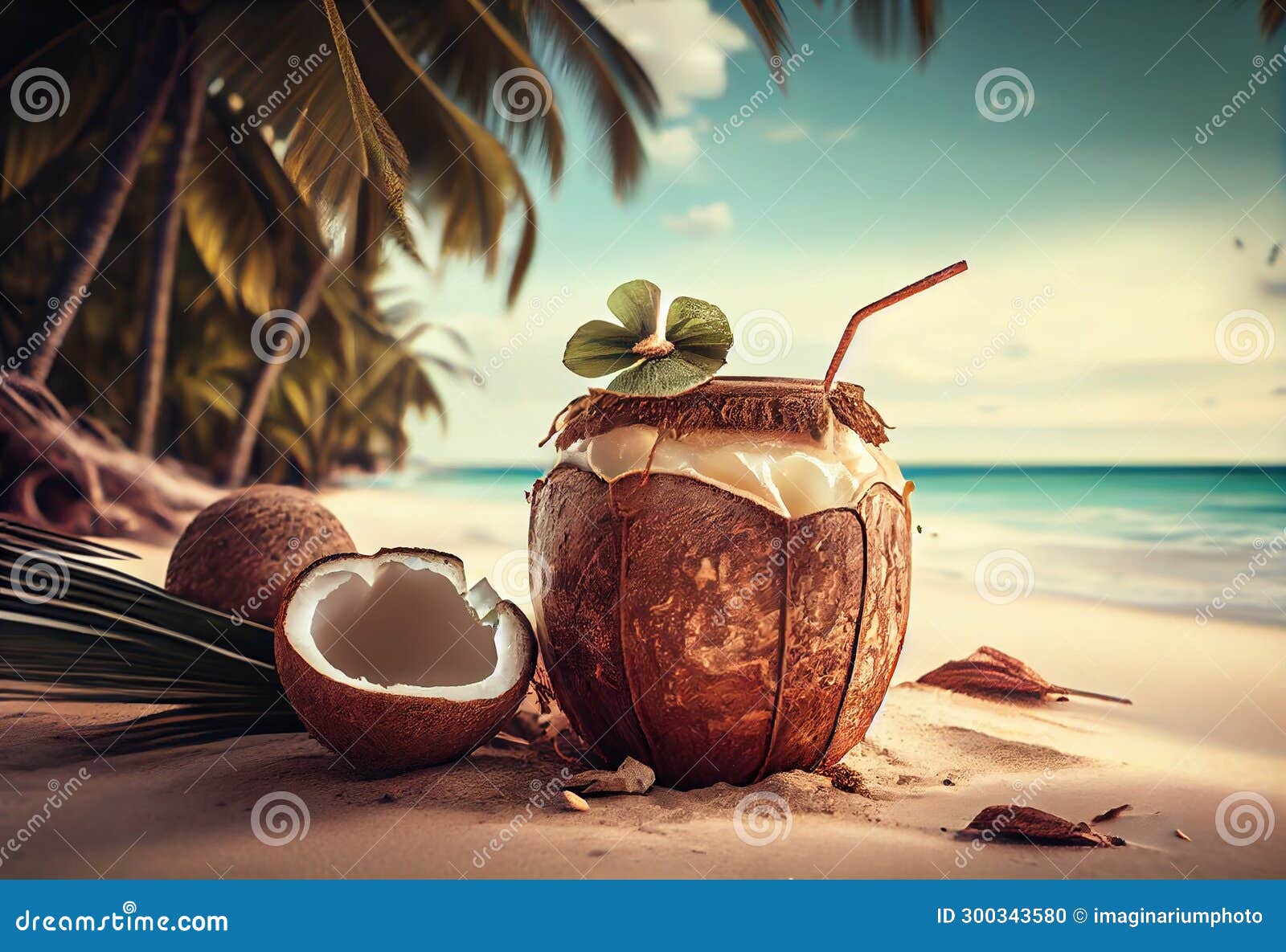 Coconut on the beach stock photo. Image of cocktail - 300343580