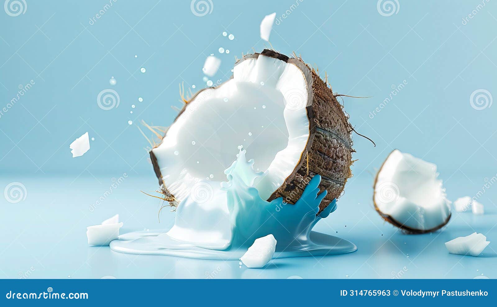 A Coconut is Being Smashed on a Blue Background Stock Image - Image of ...
