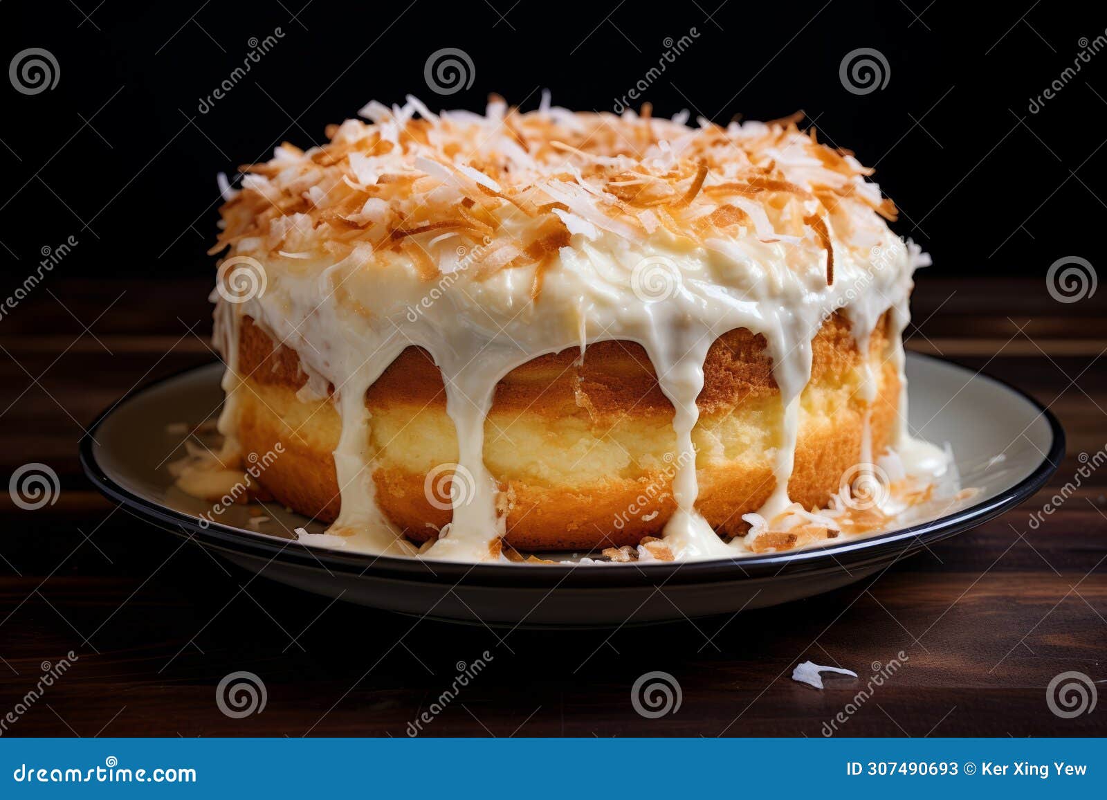 A Coconut Cake Topped with Shredded Coconut Stock Illustration ...