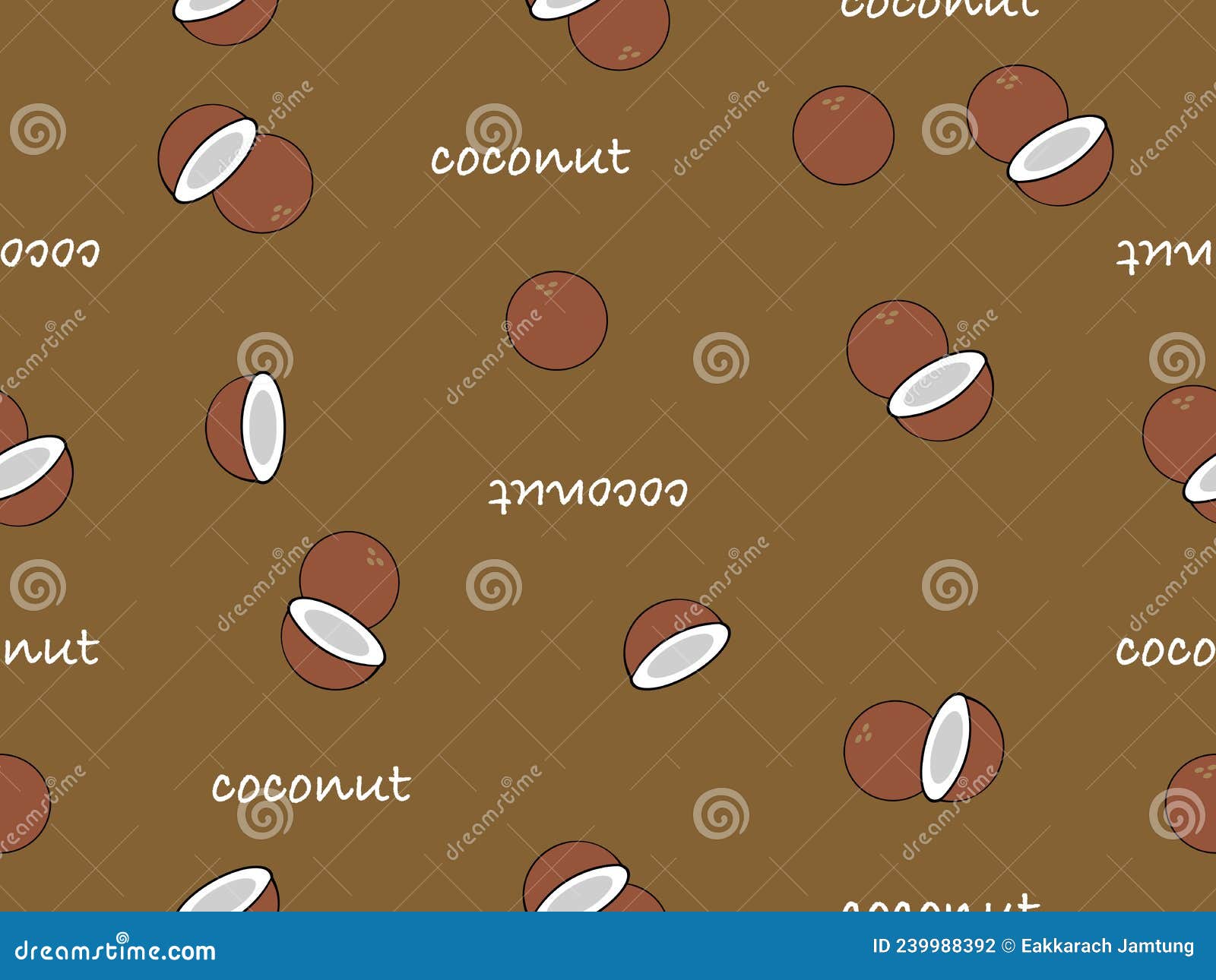 Coconut Cartoon Character Seamless Pattern on Brown Background. Stock ...