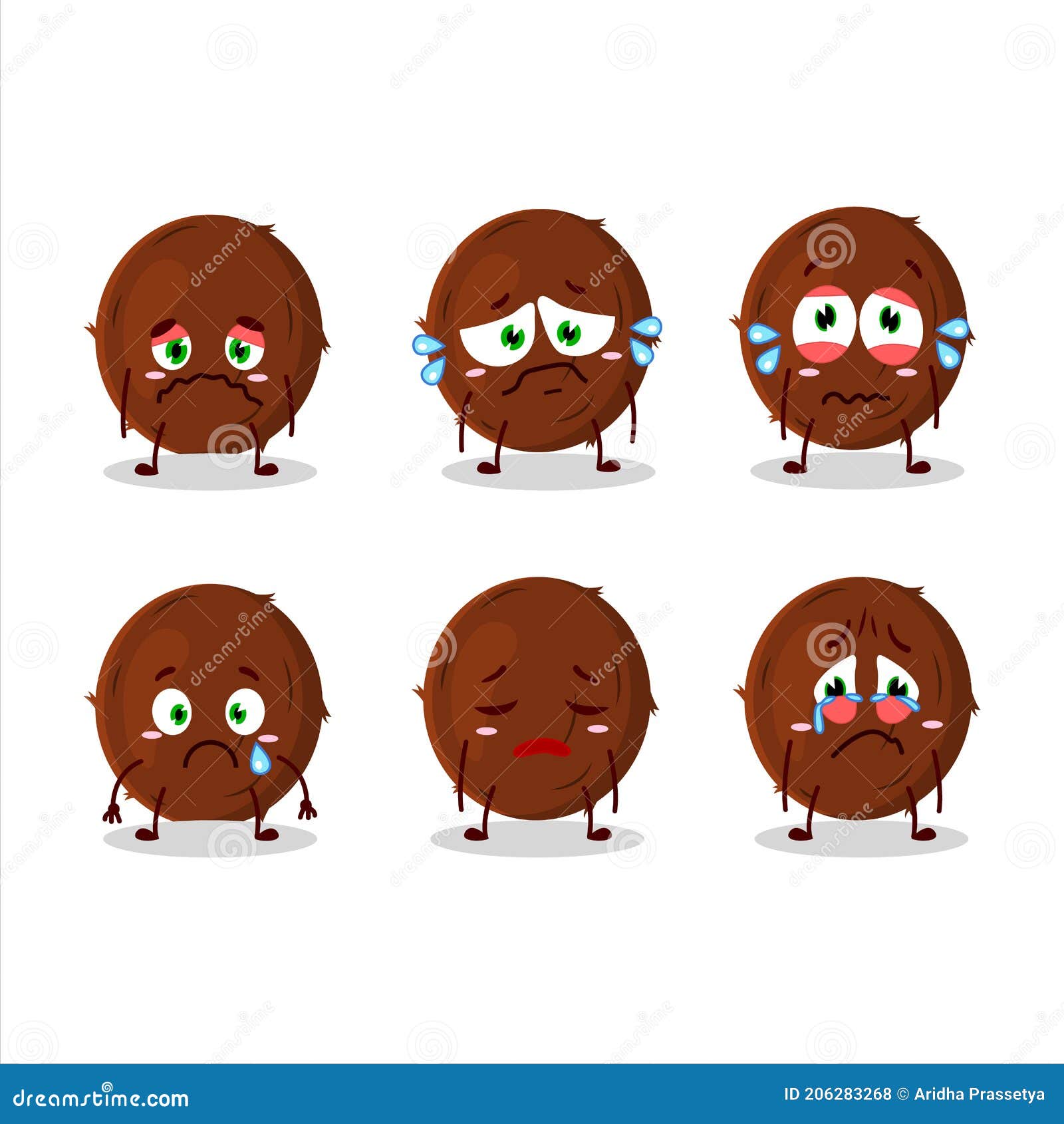 Coconut Cartoon in Character with Sad Expression Stock Vector ...