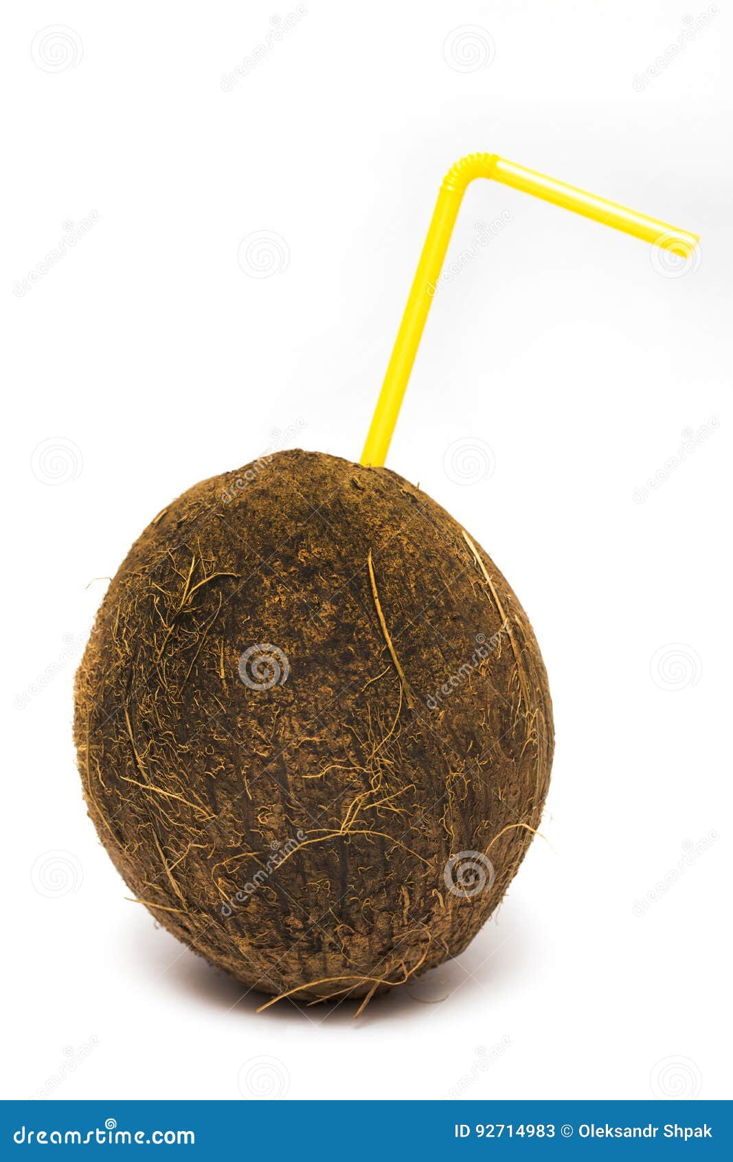 Coconut Cocktail with Yellow Straw Isolated on White Stock Image ...