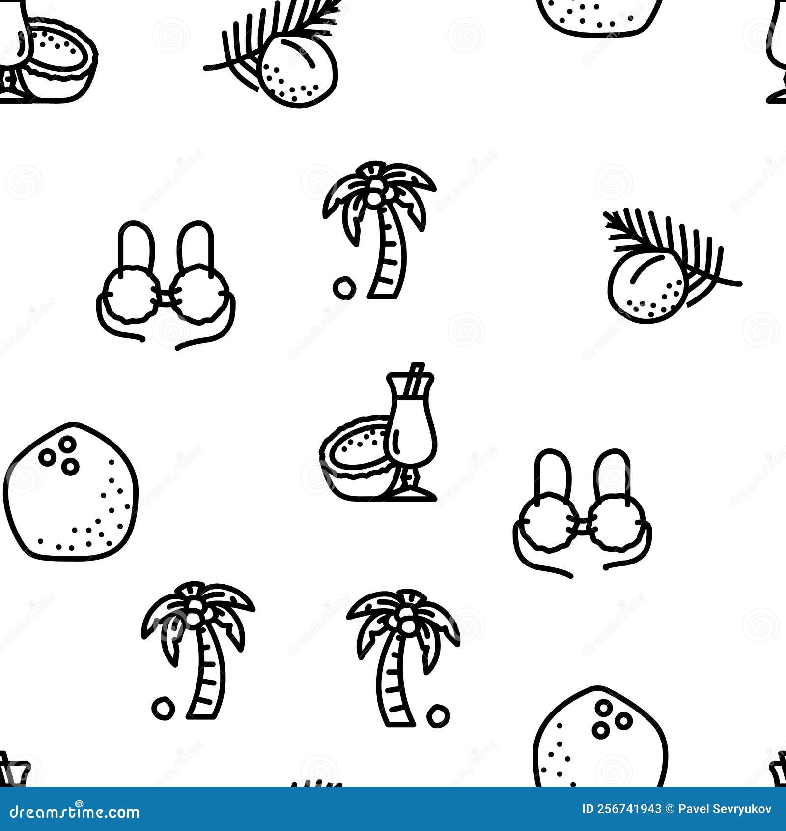 Coconut Coco Fruit White Tropical Vector Seamless Pattern Stock ...