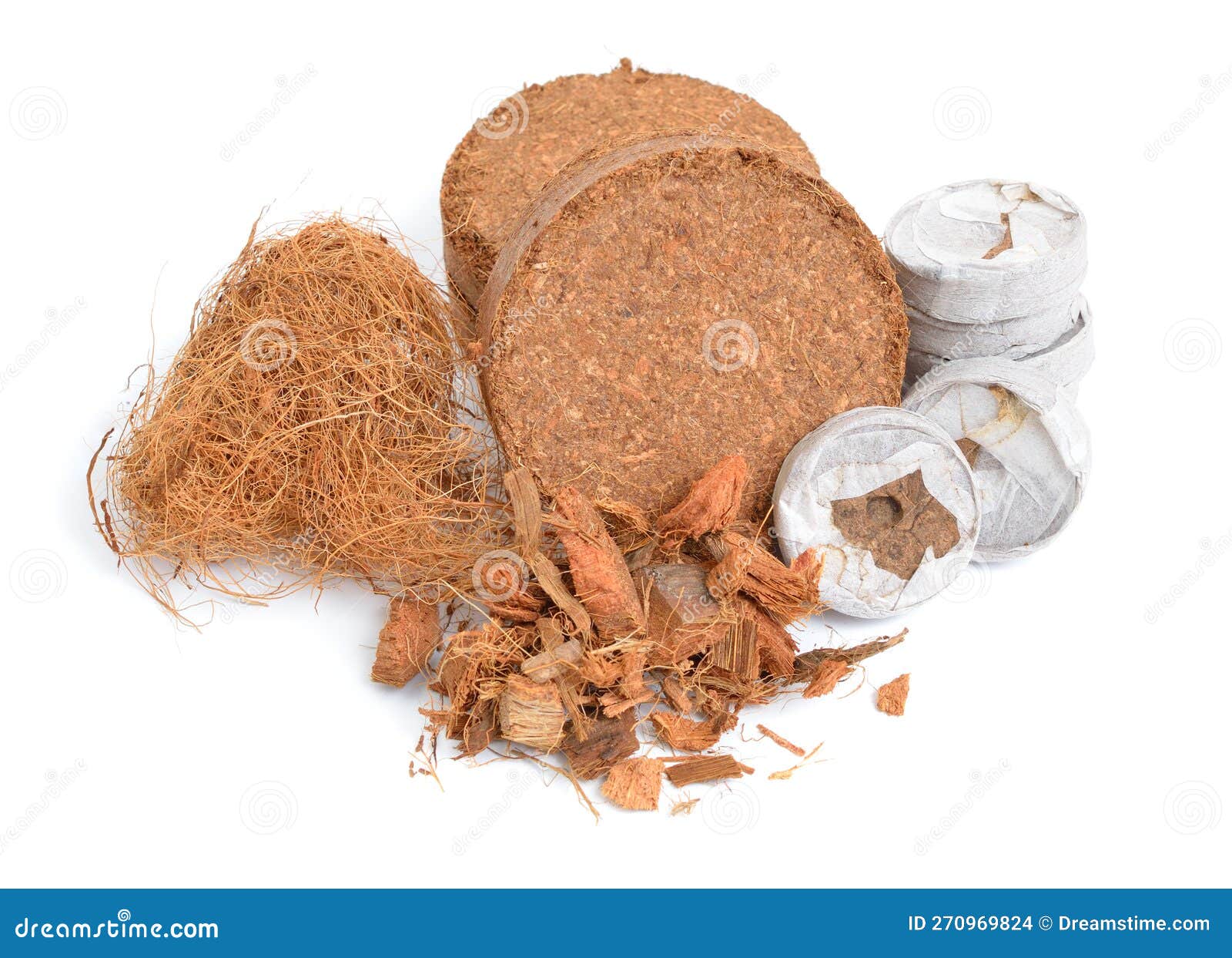 Coconut Coir Substrate. Pressed Briquette with Tabletes and Fiber Stock ...