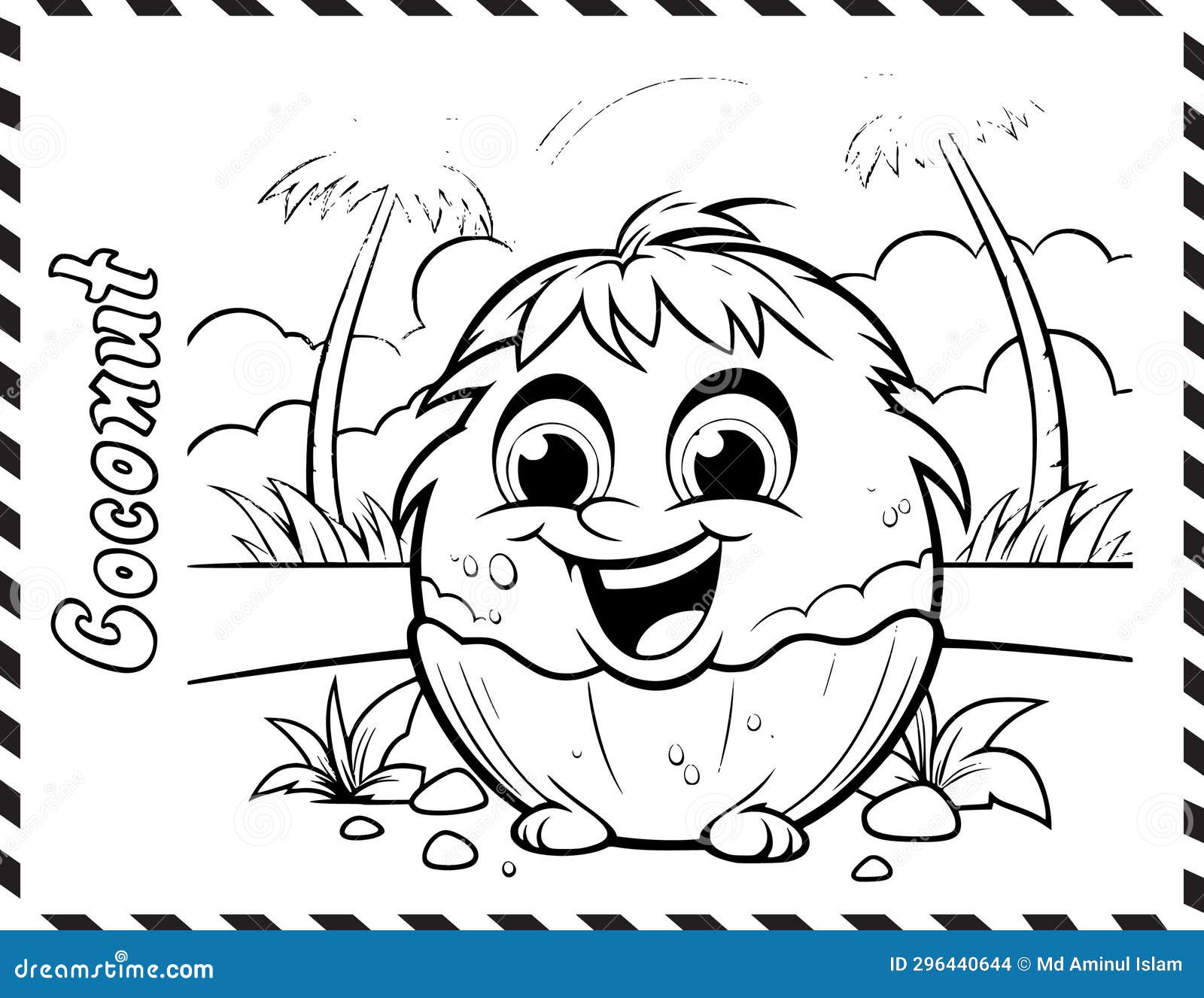 Coconut Coloring Page for Kids Stock Vector - Illustration of girl ...