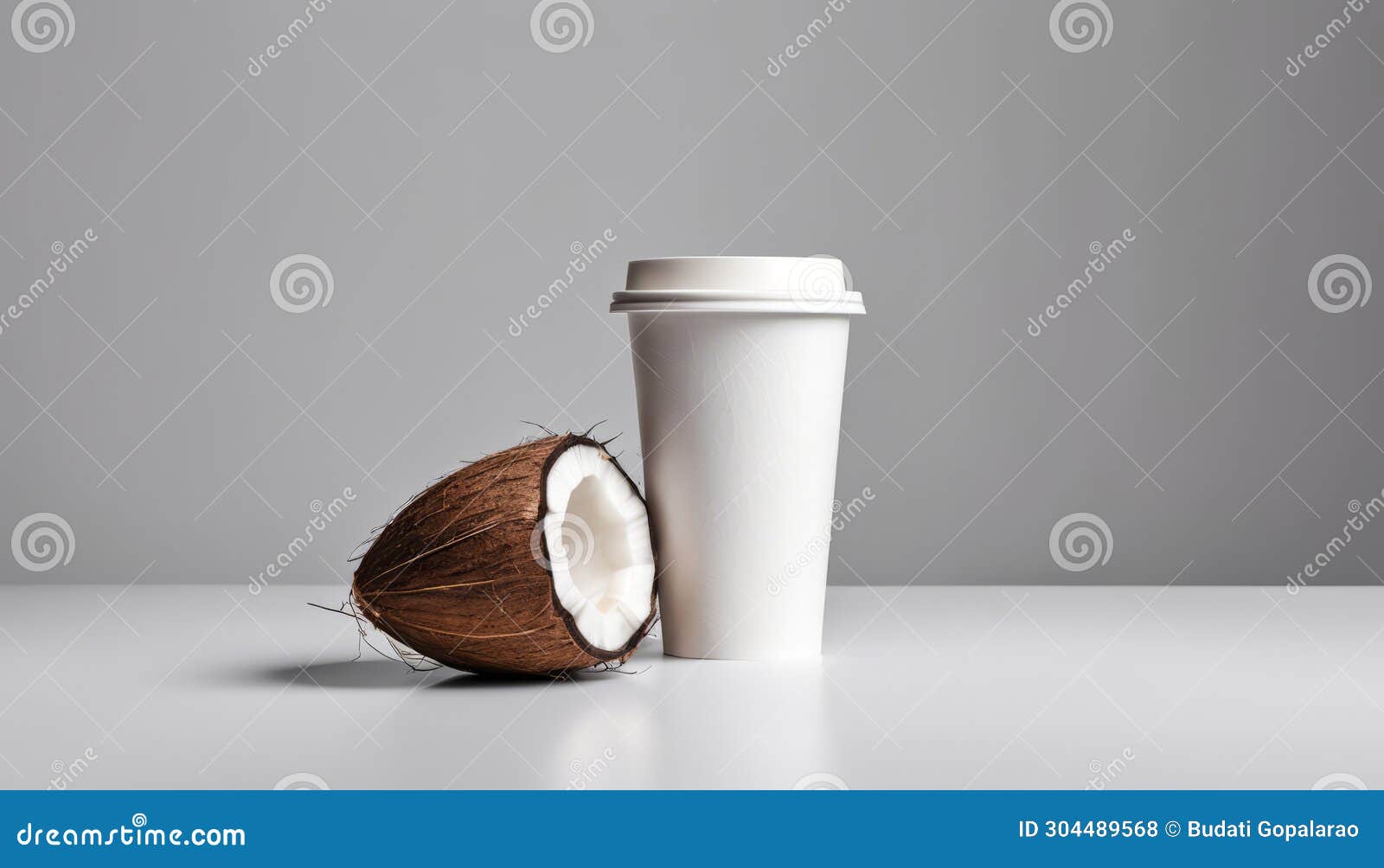 A Coconut and a Cup of Coffee on a Table Stock Illustration ...