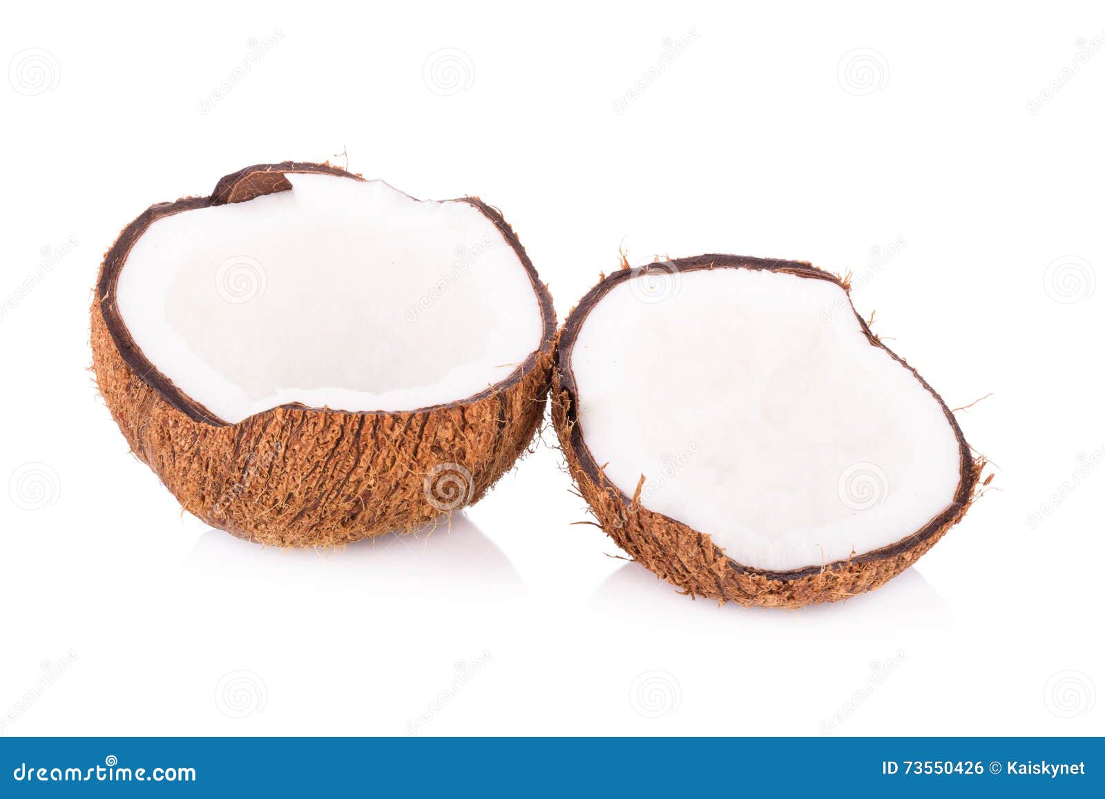 Coconut Cut in Half on White Background Stock Photo - Image of close ...