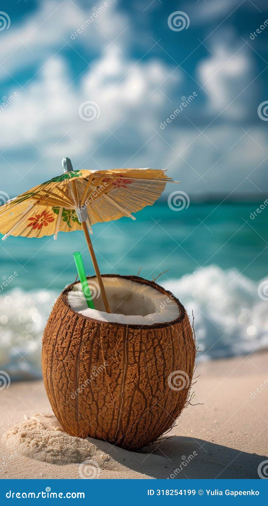 Coconut Drink with Umbrella on Beach Stock Image - Image of shore ...