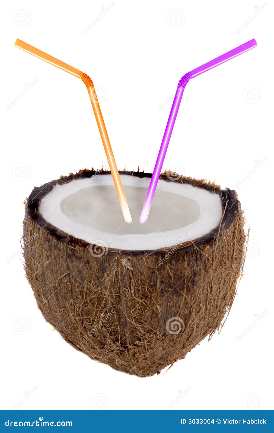 Coconut with Drinking Straws Stock Photo - Image of shell, plastic: 3033004