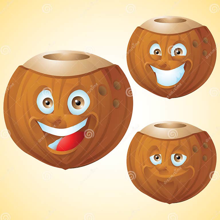 Coconut Face Expression Cartoon Character Set Stock Vector ...