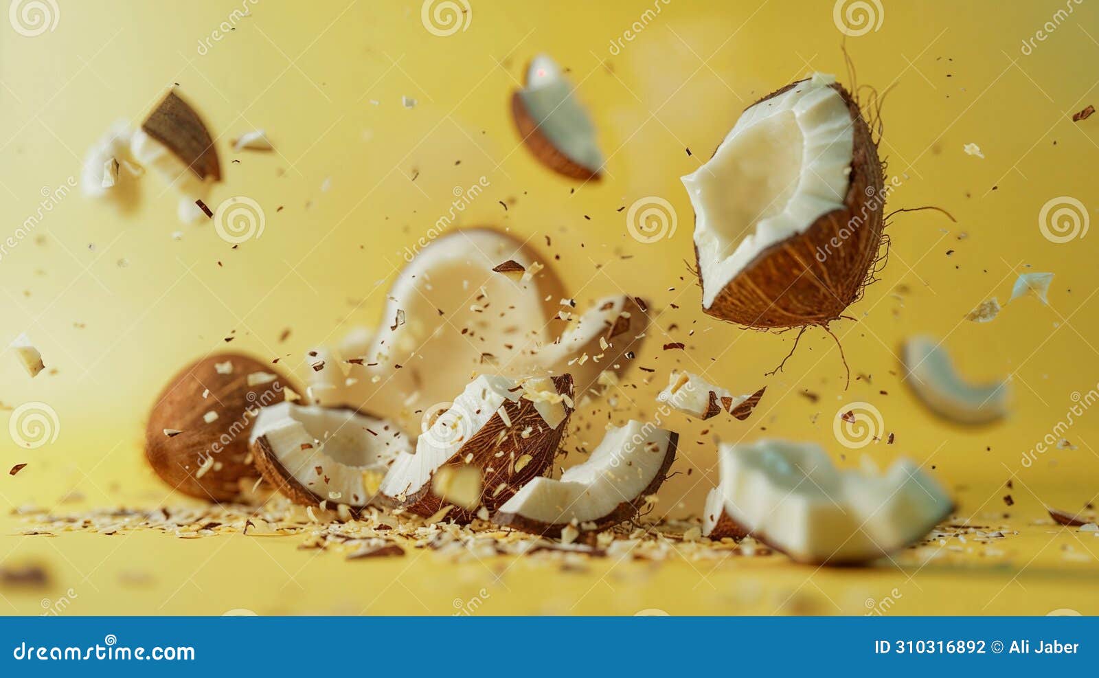 Coconut Falling from the Air on a Orange Background Stock Photo - Image ...