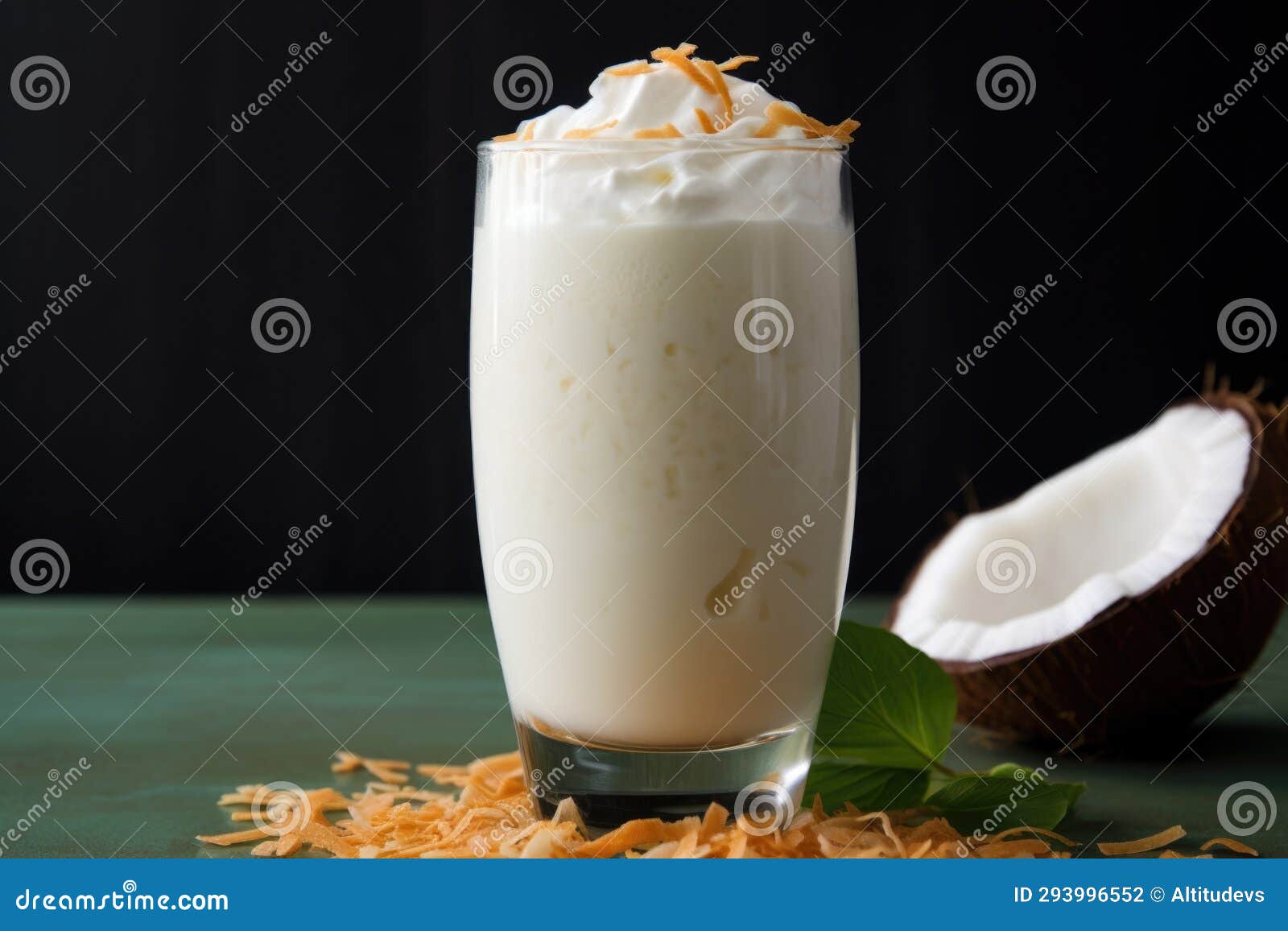 Coconut Flavored Milkshake with a Shredded Coconut Garnish Stock Photo ...