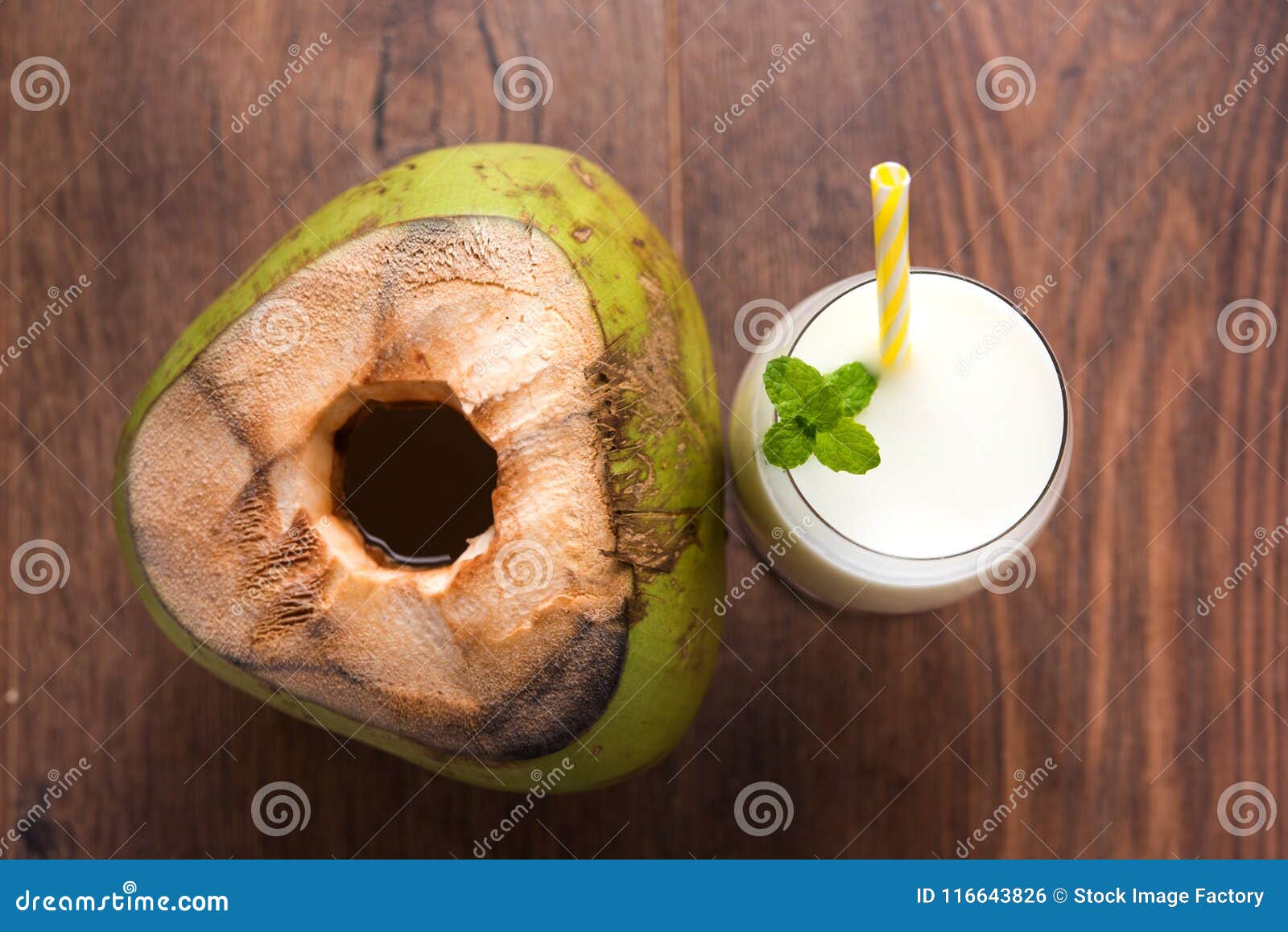 Coconut Flavoured Plain White Lassi or Milk Shake Garnished with a ...